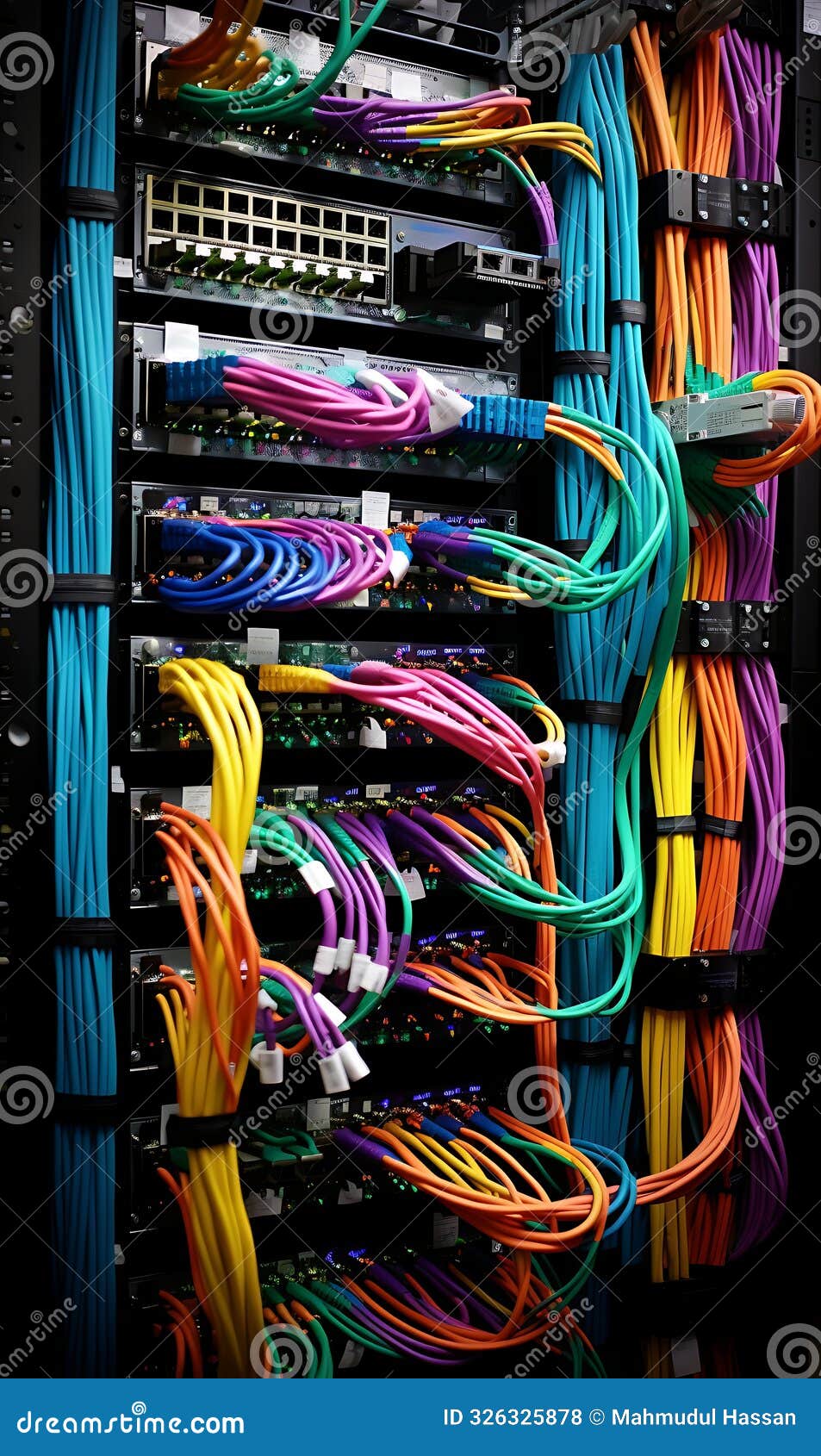 Fiber Optic Network Hub and Patch Cables Stock Illustration ...