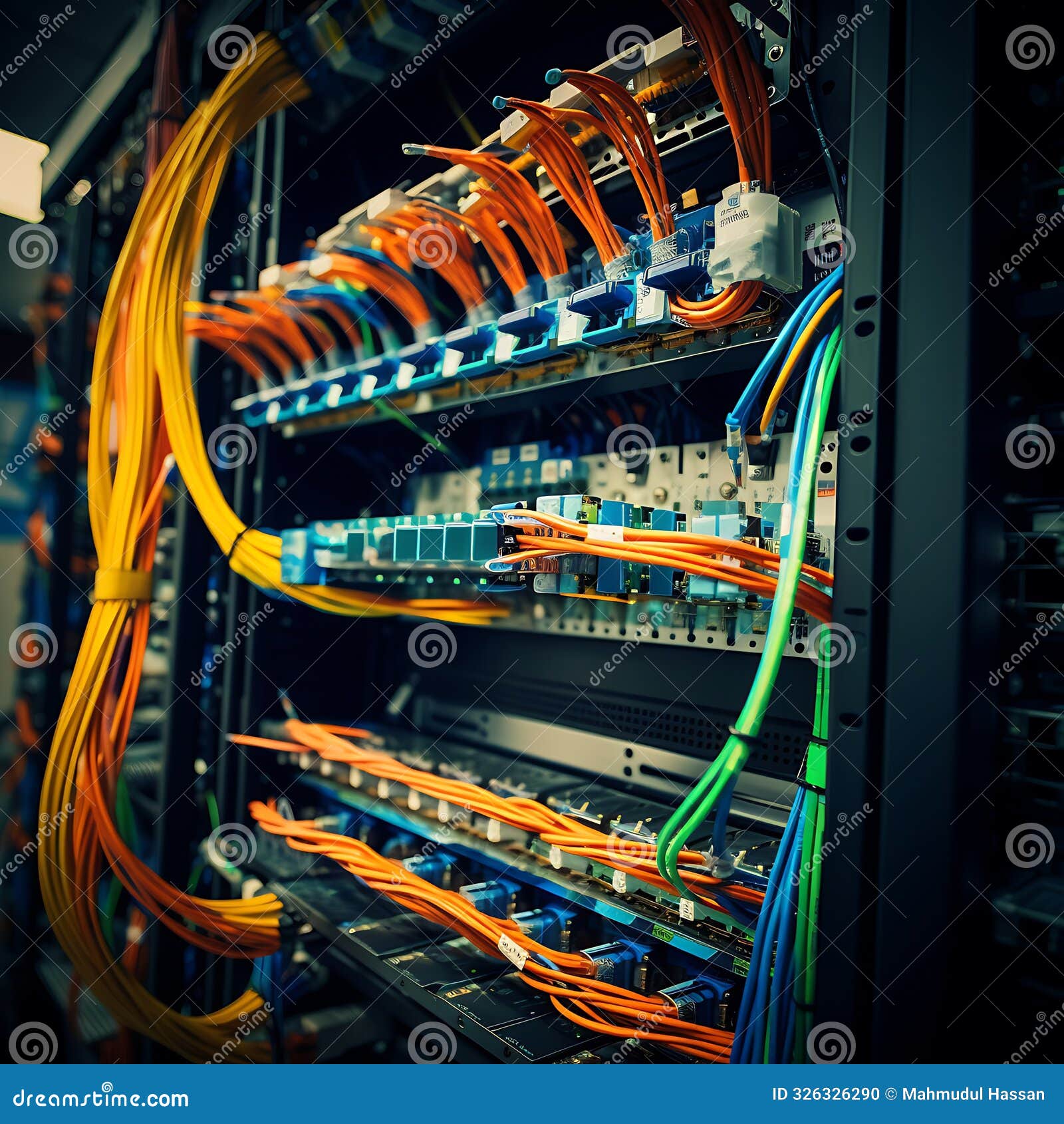 Fiber Optic Network Hub and Patch Cables Stock Illustration ...