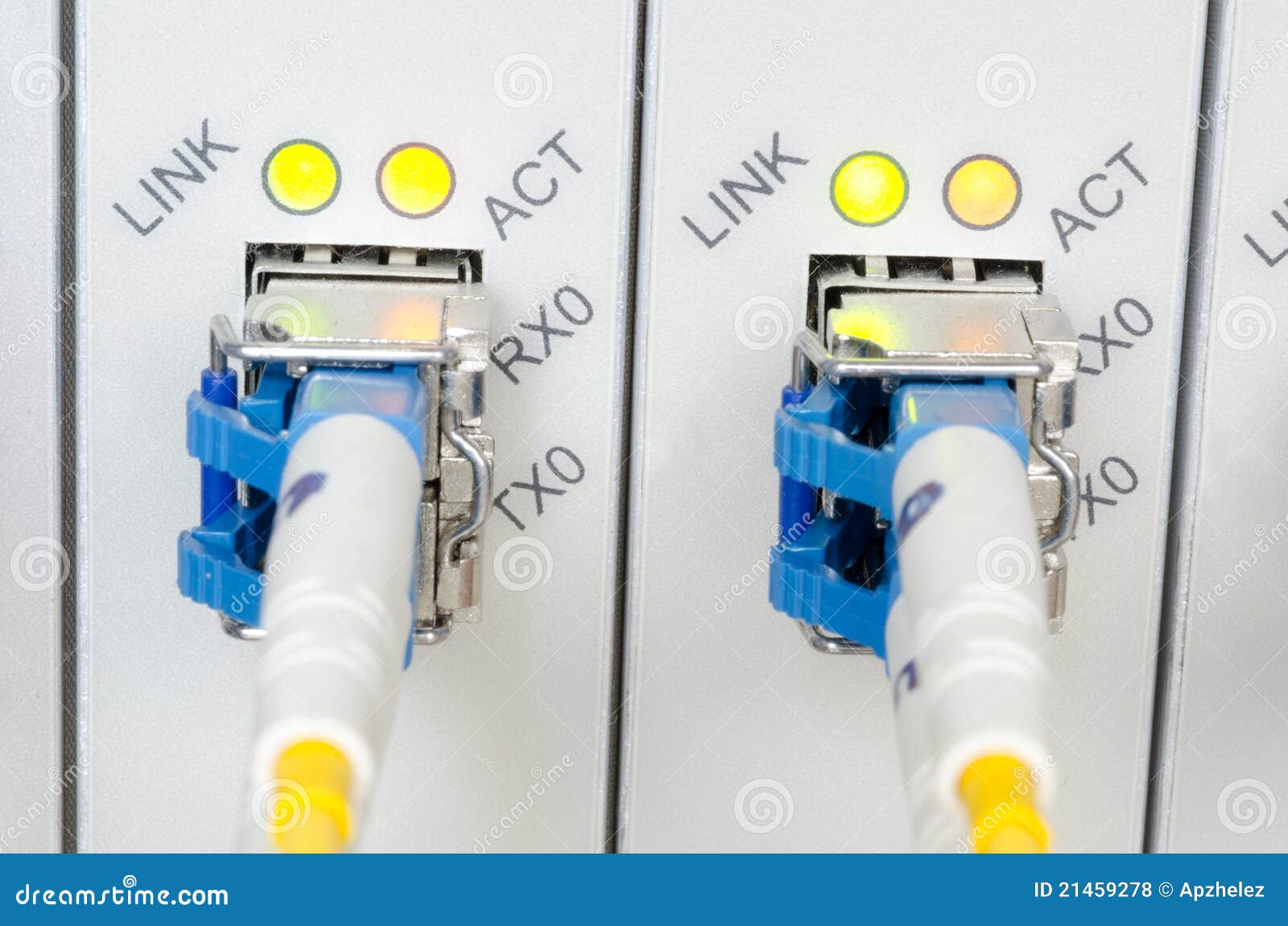 Fiber Optic Cables Connected To an Optic Ports Stock Photo - Image of ...