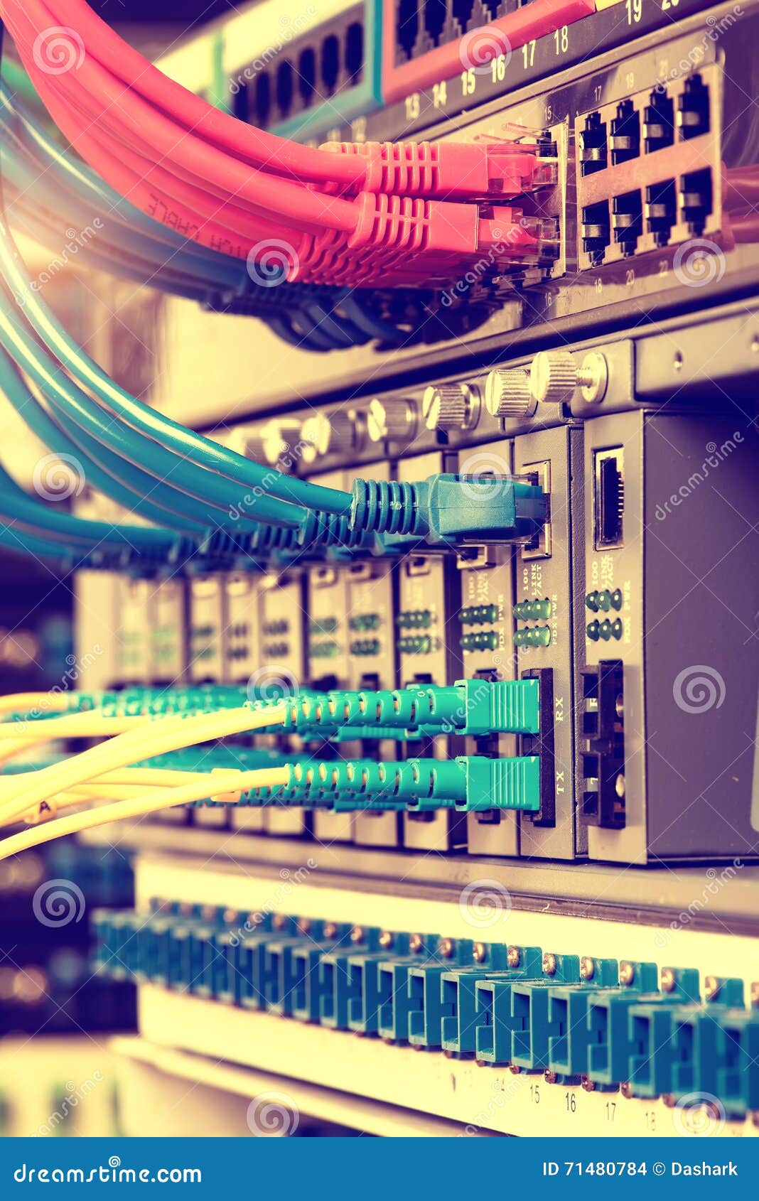 Fiber Optic Cables Connected To an Optic Ports and Cable Stock Photo ...