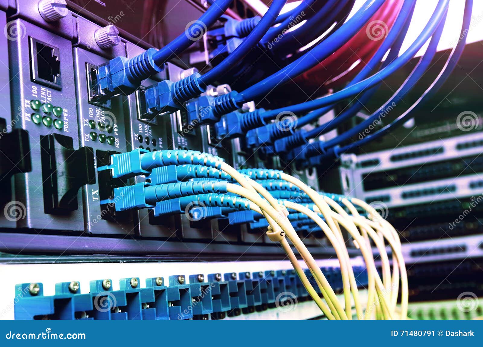 Fiber Optic Cables Connected To an Optic Ports and Cable Stock Image ...