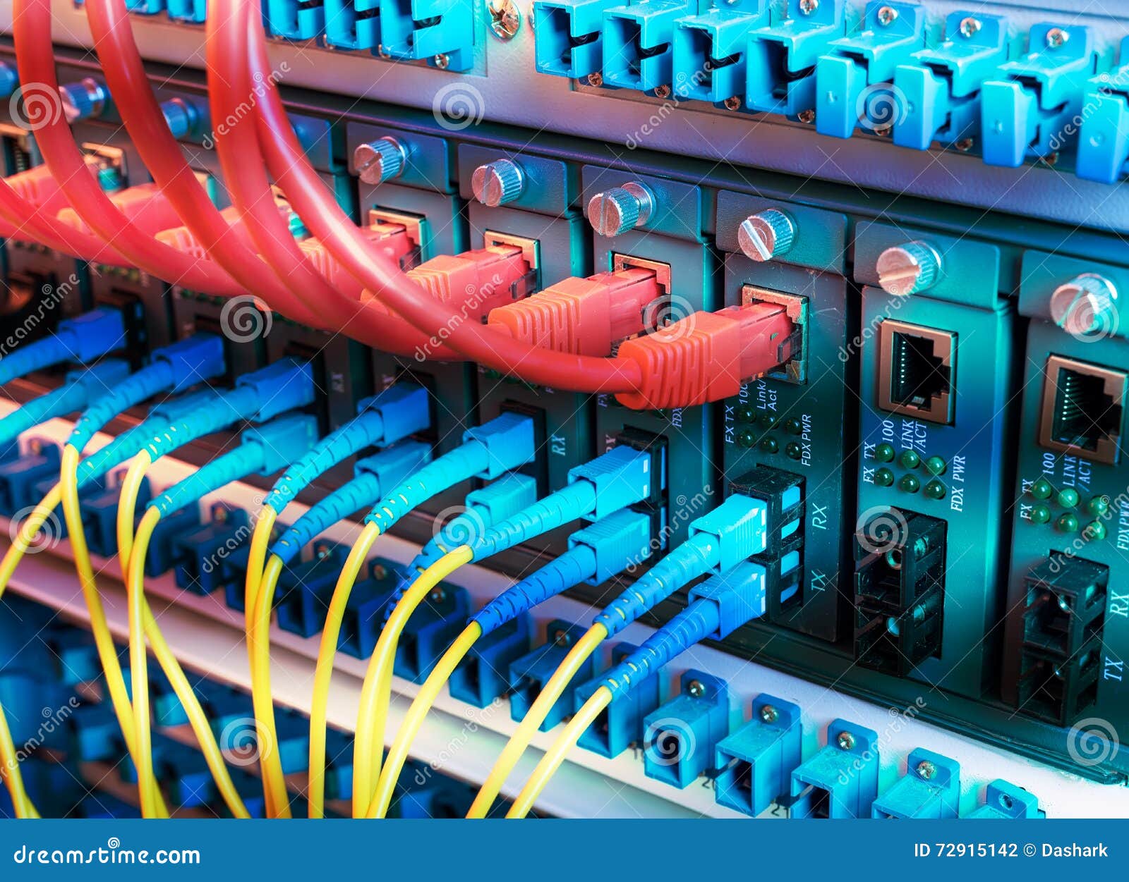 Fiber Optic Cables Connected To an Optic Ports and Cable Stock Photo ...