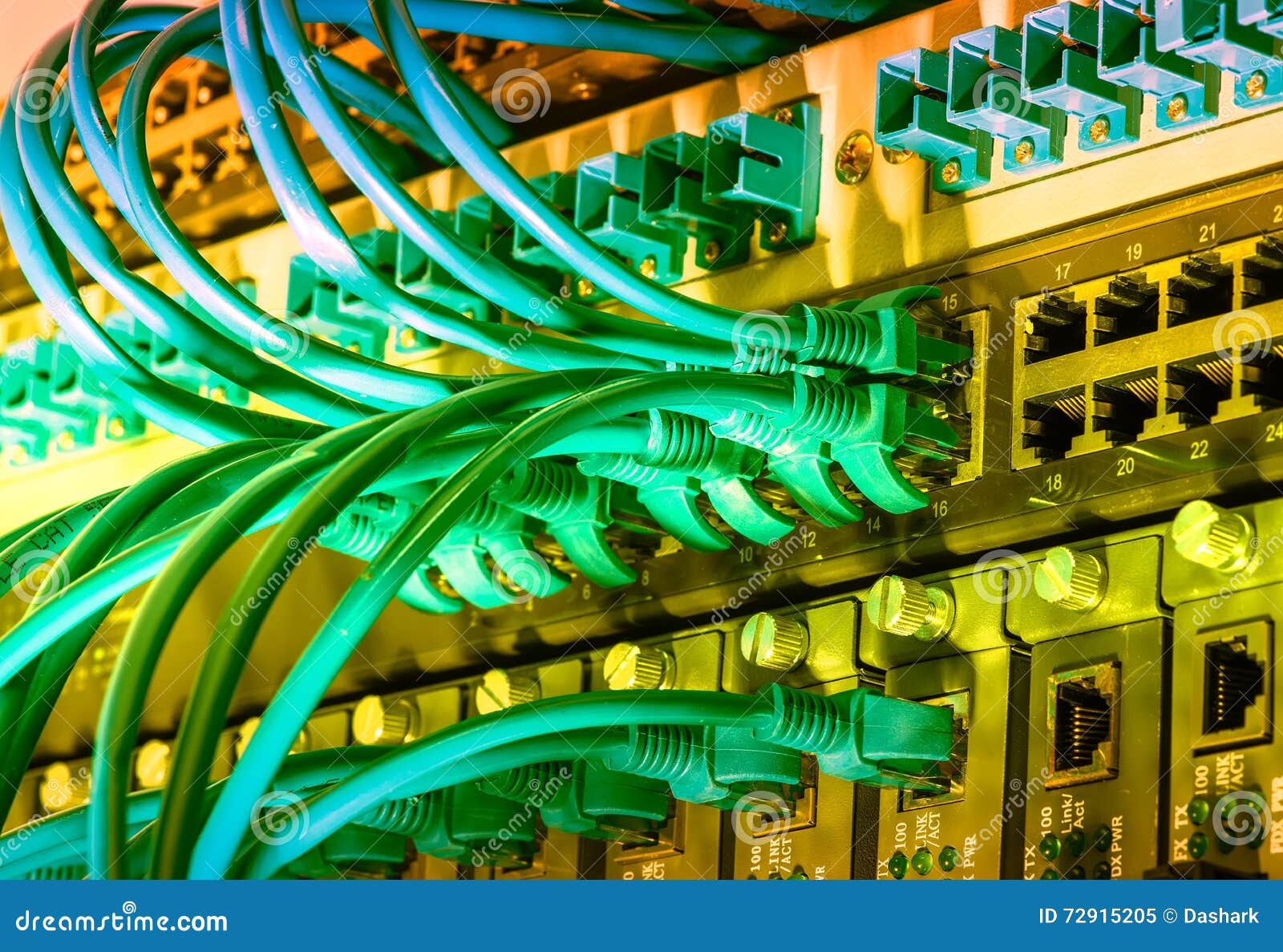 Fiber Optic Cables Connected To an Optic Ports and Cable Stock Image ...