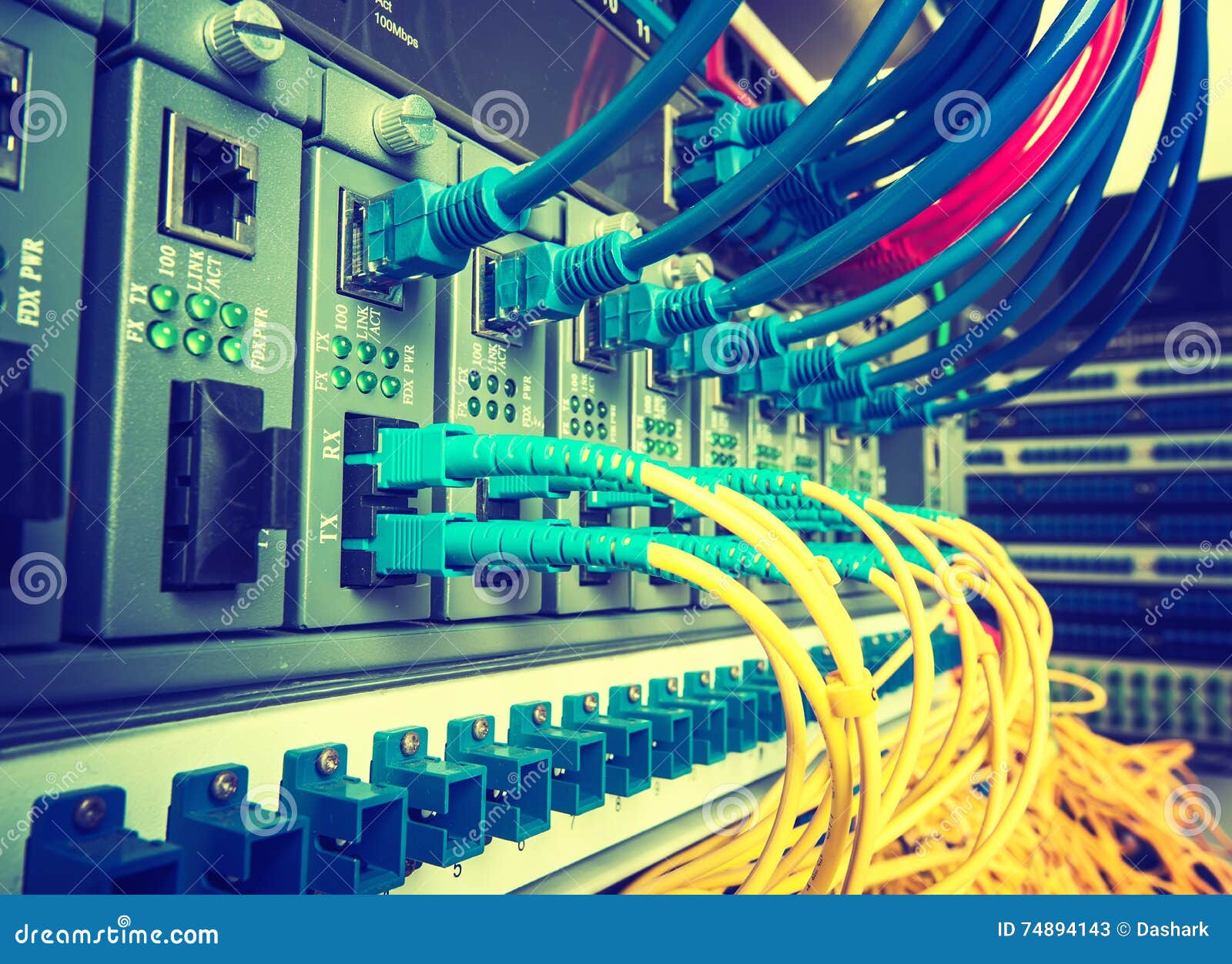 Fiber Optic Cables Connected To an Optic Ports and Cable Stock Image ...