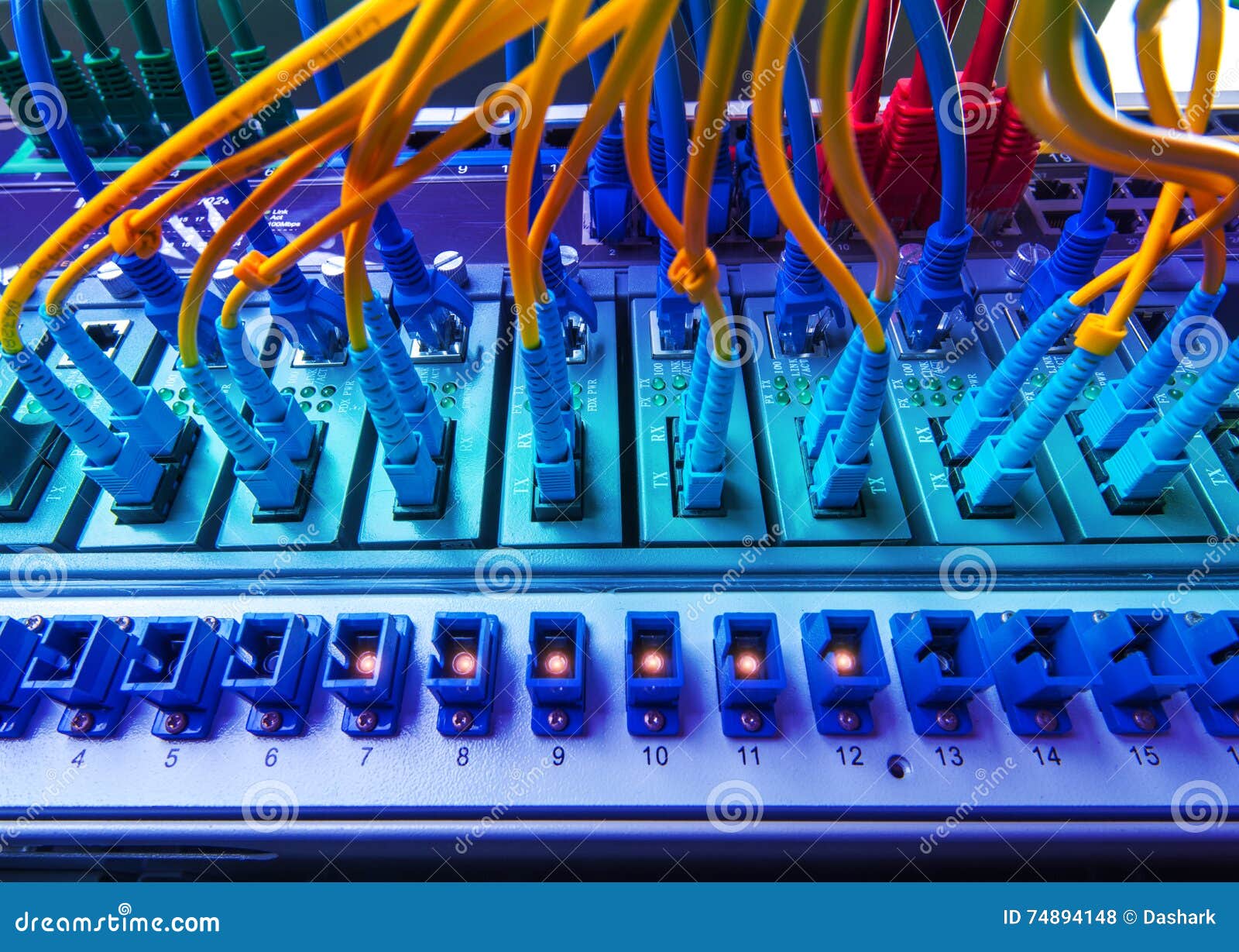 Fiber Optic Cables Connected To an Optic Ports and Cable Stock Photo ...
