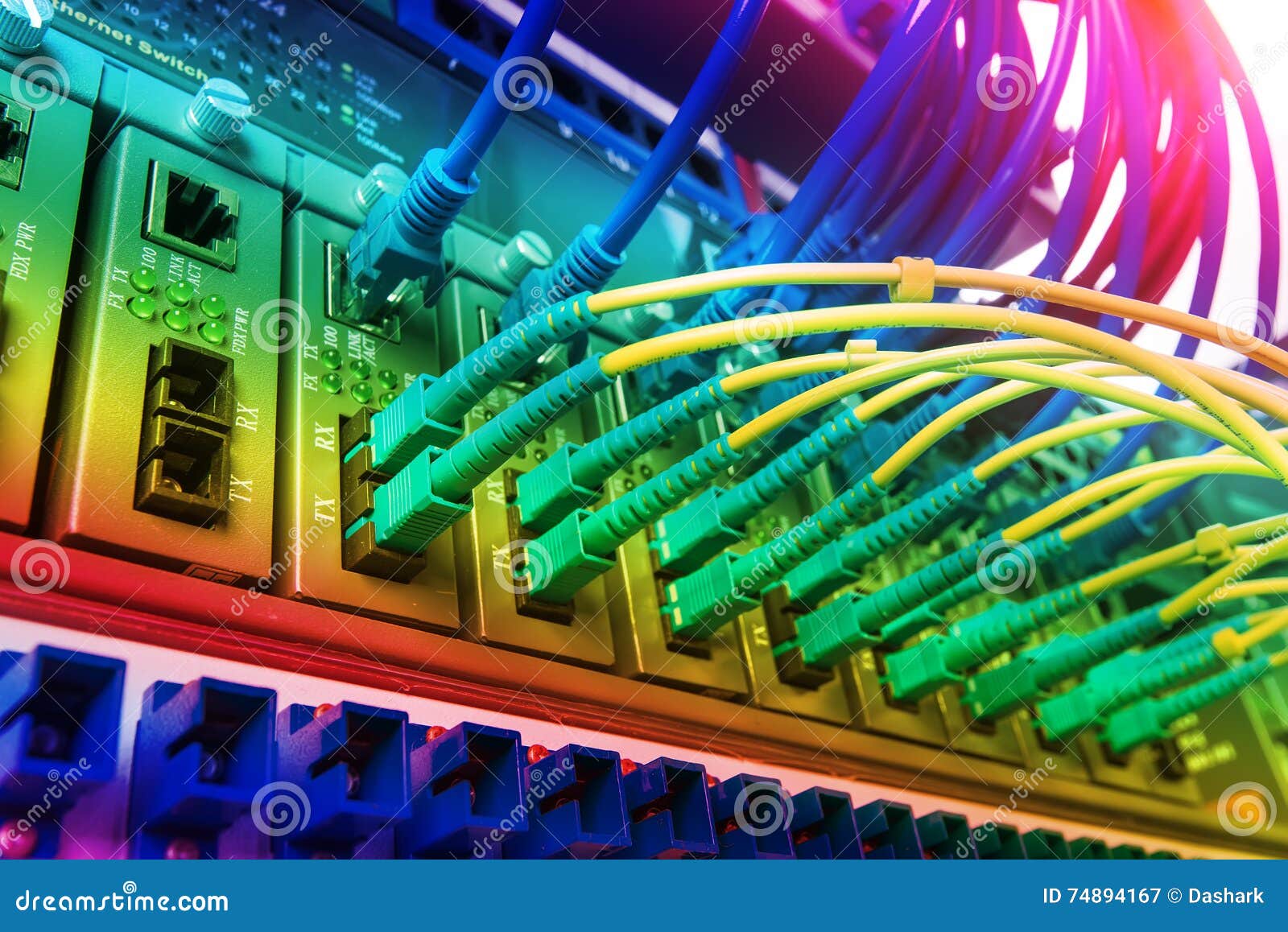 Fiber Optic Cables Connected To an Optic Ports and Cable Stock Image ...
