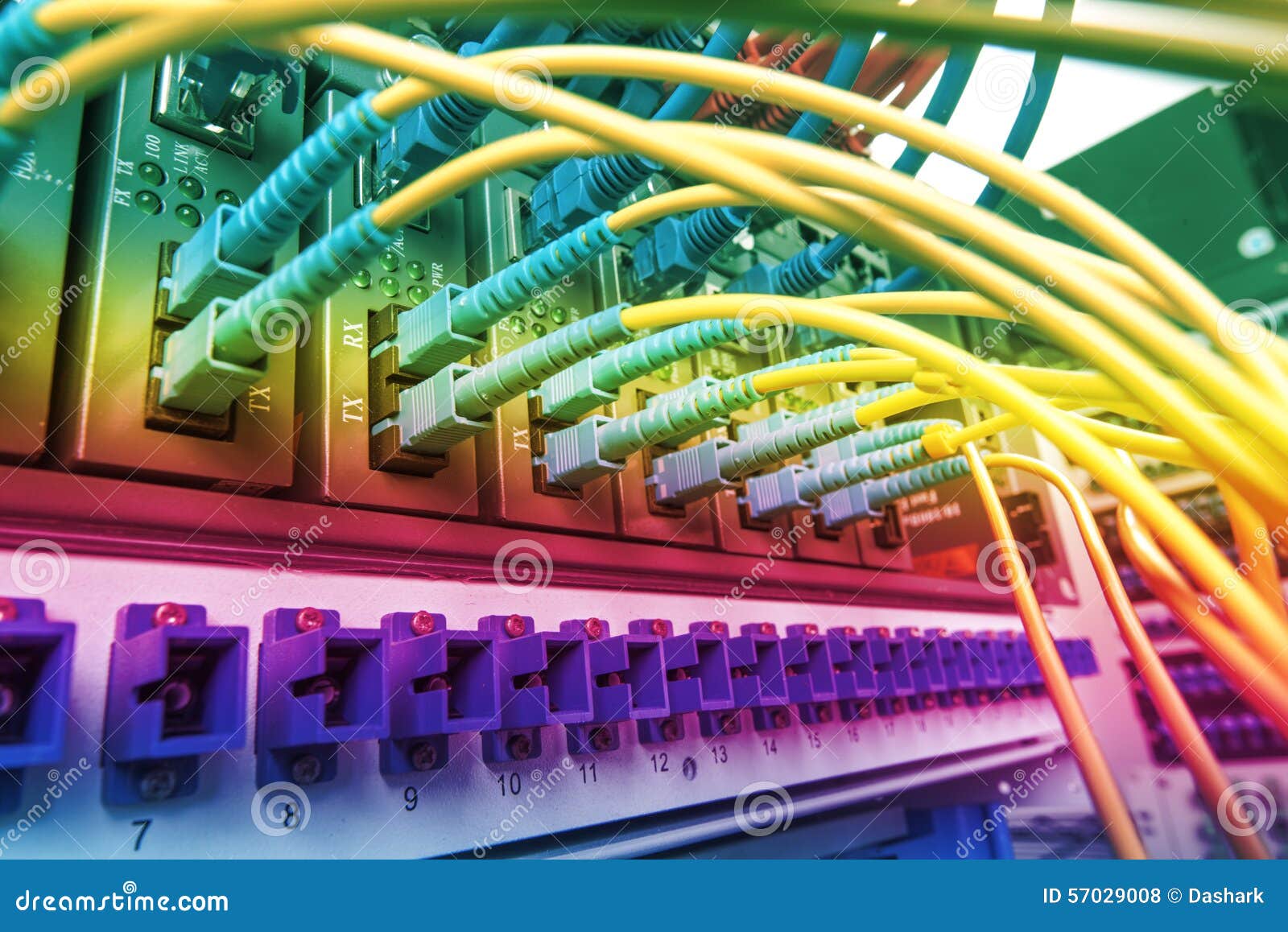 Fiber Optic Cables Connected To an Optic Ports and UTP Network Cables ...