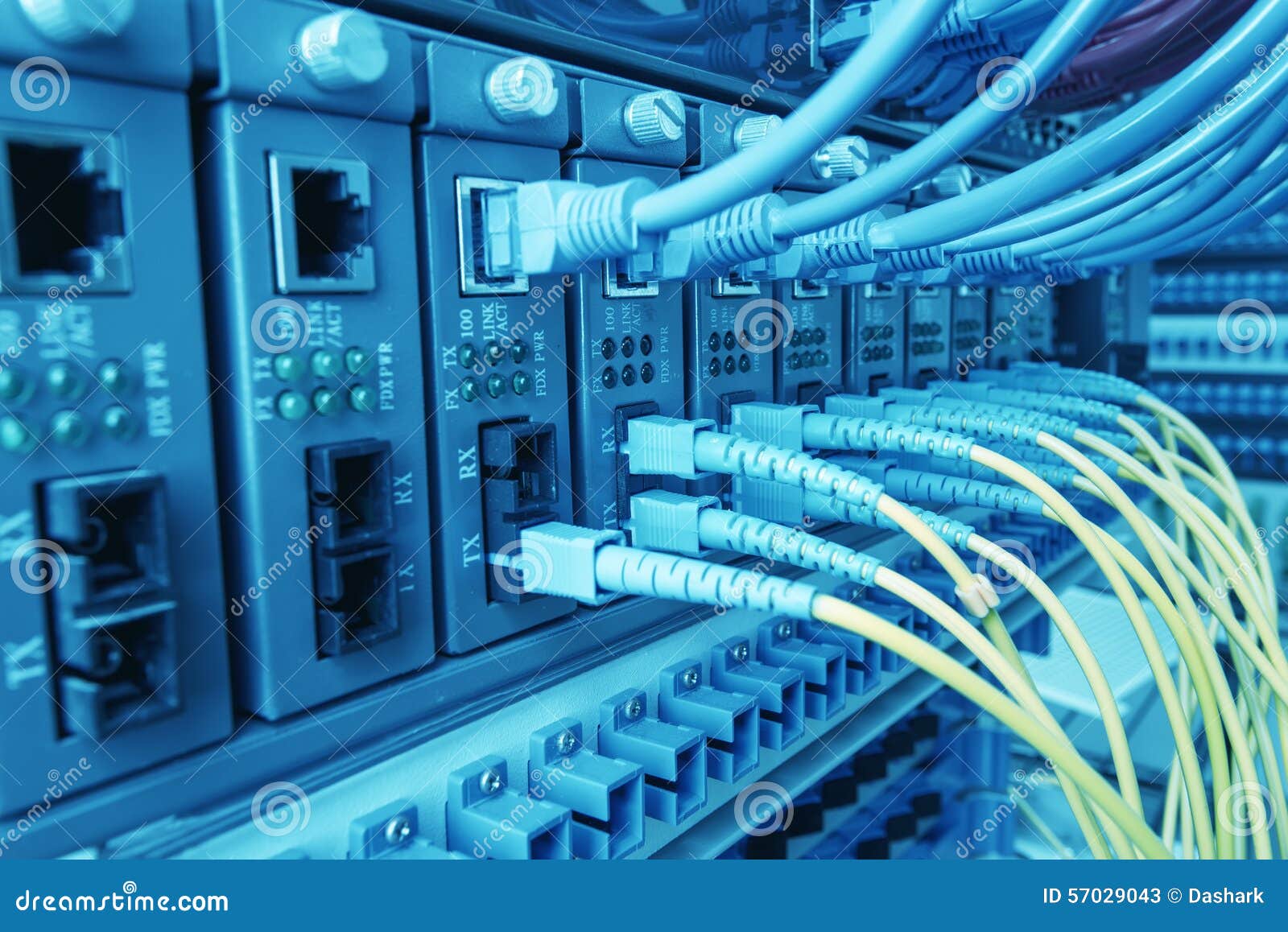 Fiber Optic Cables Connected To an Optic Ports and UTP Network Cables ...