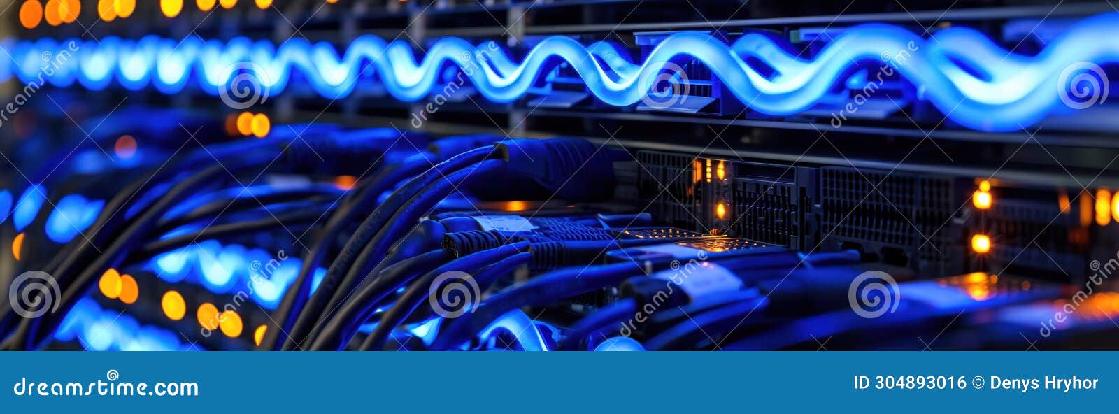 Fiber Optic Cables Connected To an Optic Ports in Data Center. Stock ...