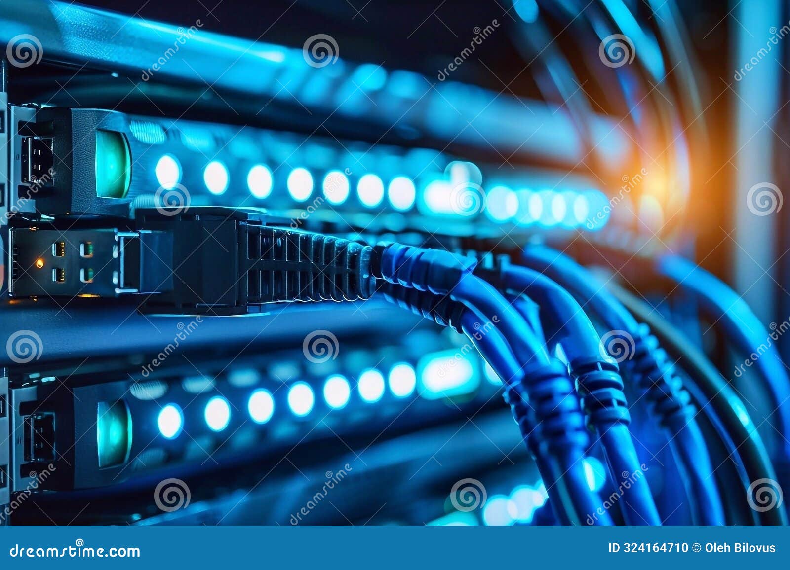 Fiber Optic Cables Connected To an Optic Ports in Data Center Stock ...