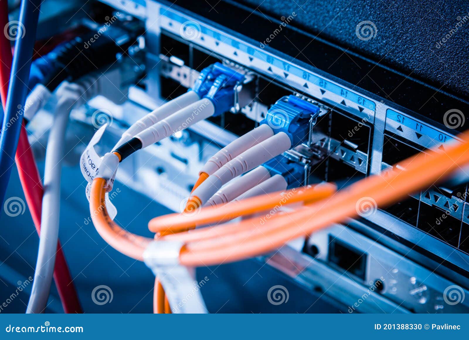 Fiber Optic Cables Connected To an Optic Ports Stock Photo - Image of ...