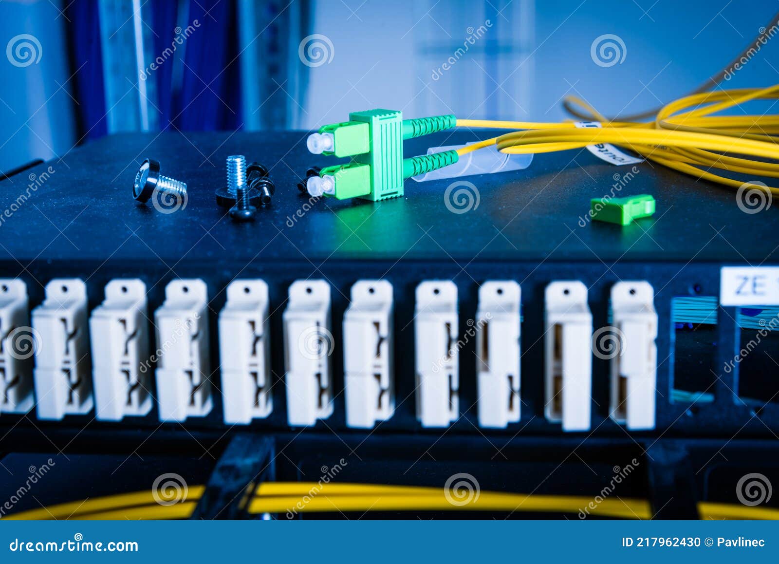 Fiber Optic Cables Connected To an Optic Ports Stock Photo - Image of ...