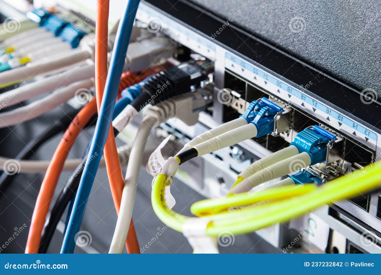 Fiber Optic Cables Connected To an Optic Ports Stock Photo - Image of ...