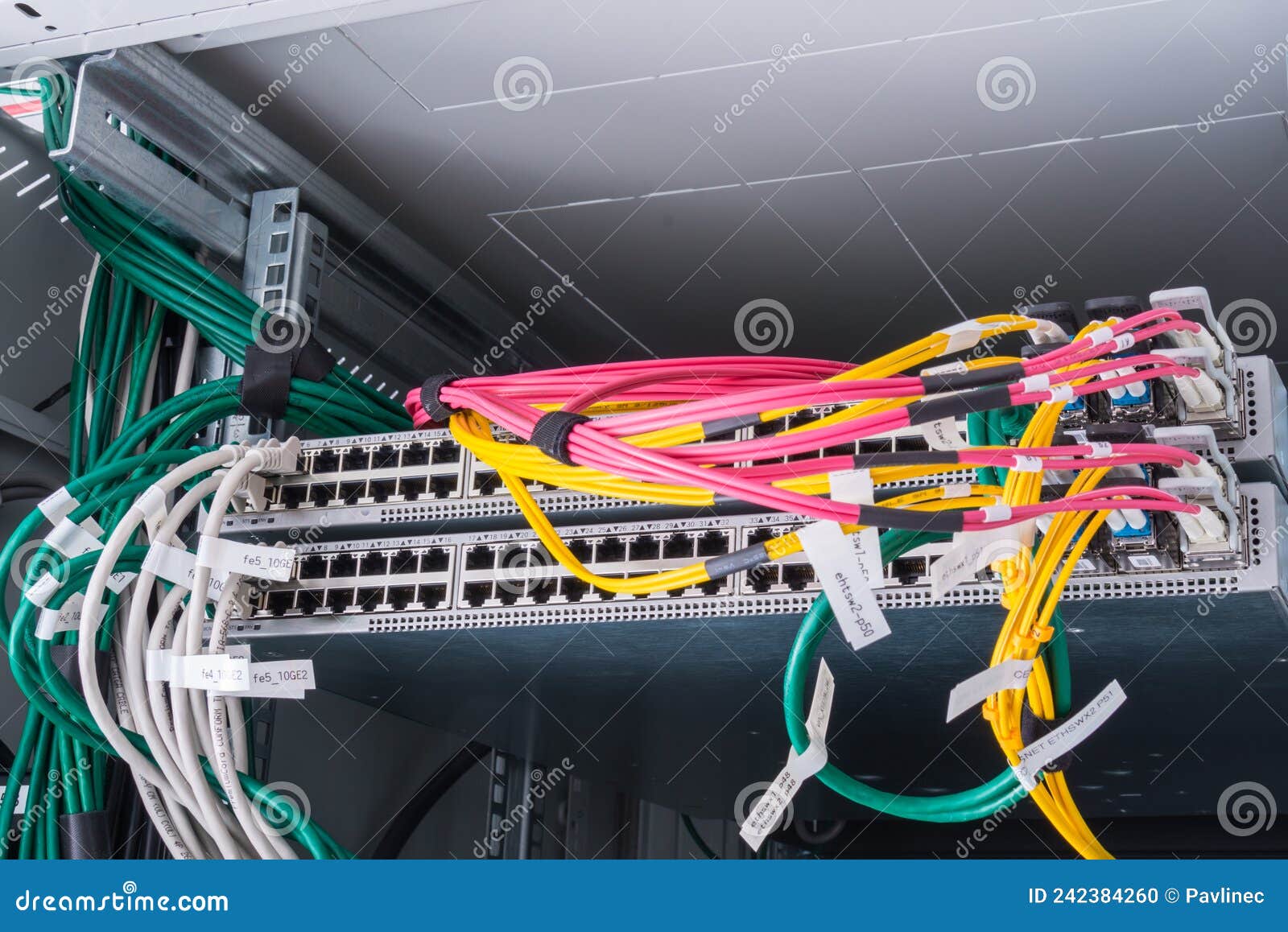 Fiber Optic Cables Connected To an Optic Ports Stock Photo - Image of ...