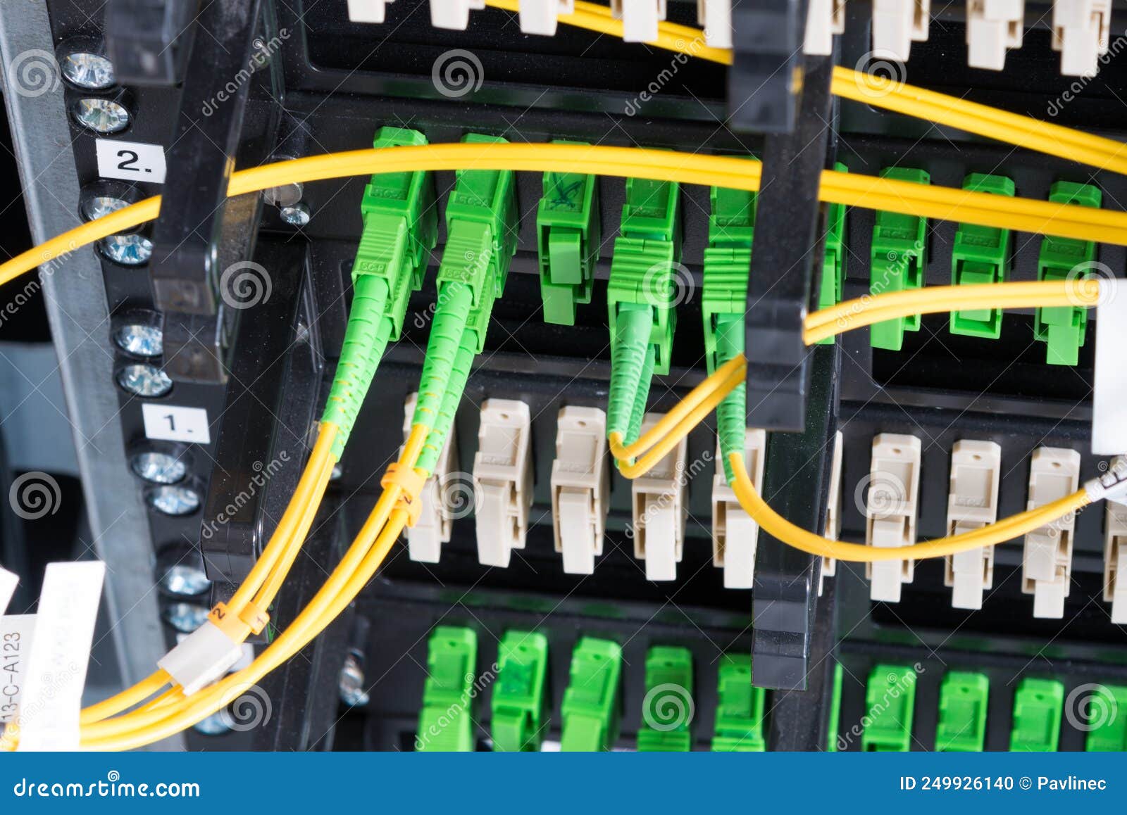 Fiber Optic Cables Connected To an Optic Ports Stock Photo - Image of ...