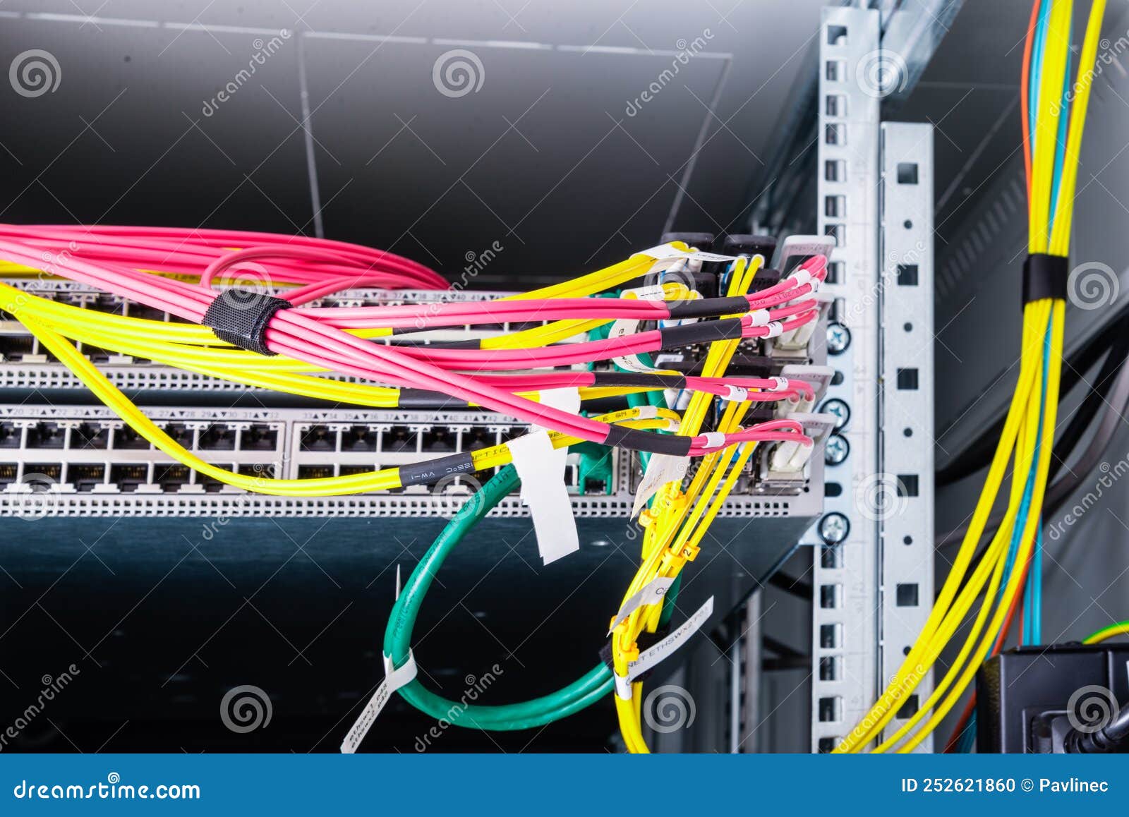 Fiber Optic Cables Connected To an Optic Ports Stock Photo - Image of ...