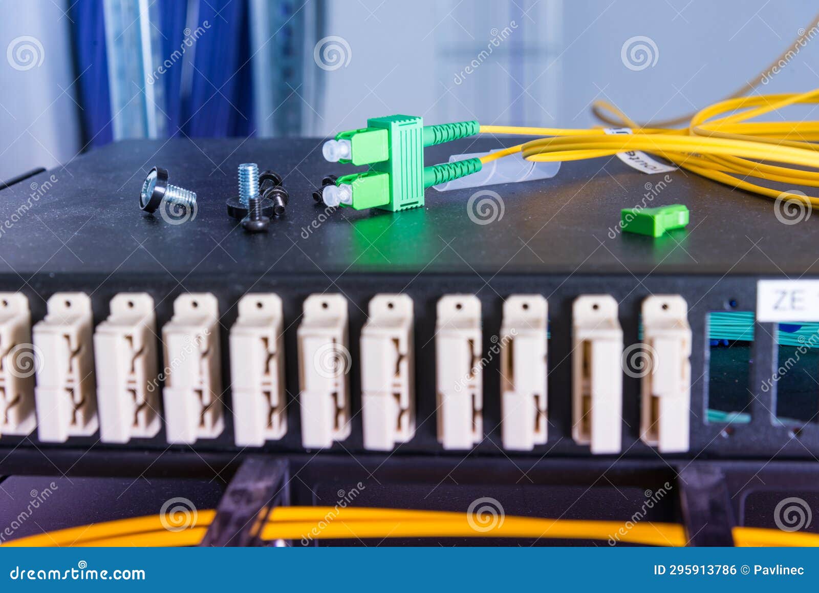 Fiber Optic Cables Connected To an Optic Ports Stock Photo - Image of ...