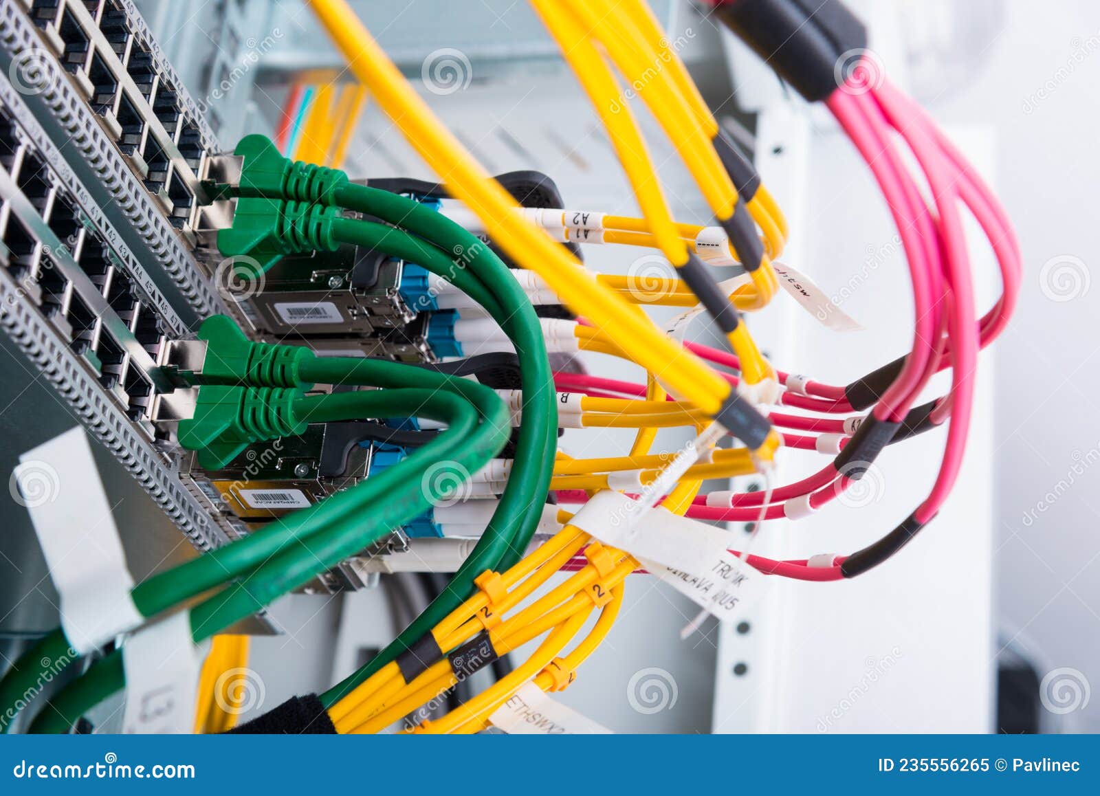 Fiber Optic Cables Connected To Optic Ports, Network Cables Conn Stock ...