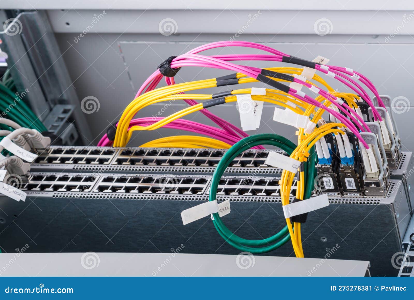 Fiber Optic Cables Connected To Optic Ports, Network Cables Conn Stock ...