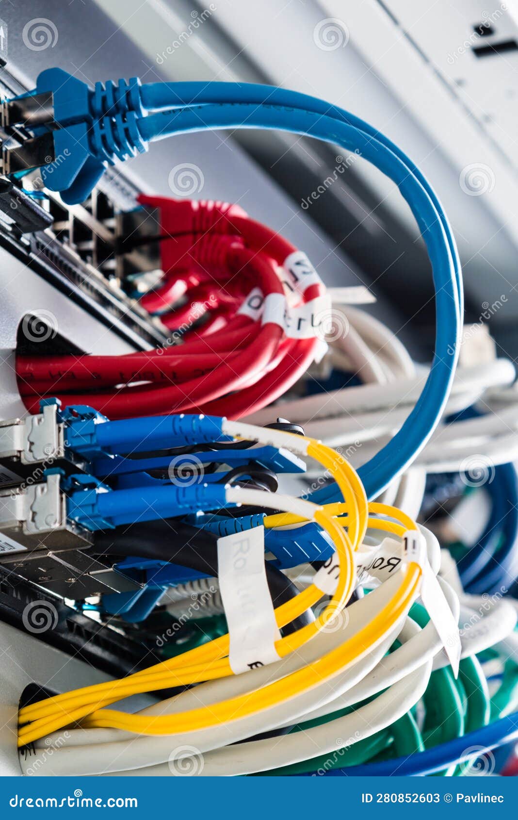 Fiber Optic Cables Connected To Optic Ports, Network Cables Conn Stock ...