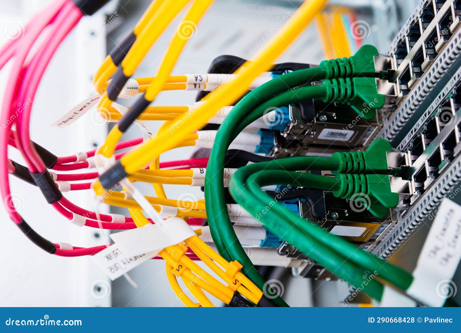 Fiber Optic Cables Connected To Optic Ports, Network Cables Conn Stock ...
