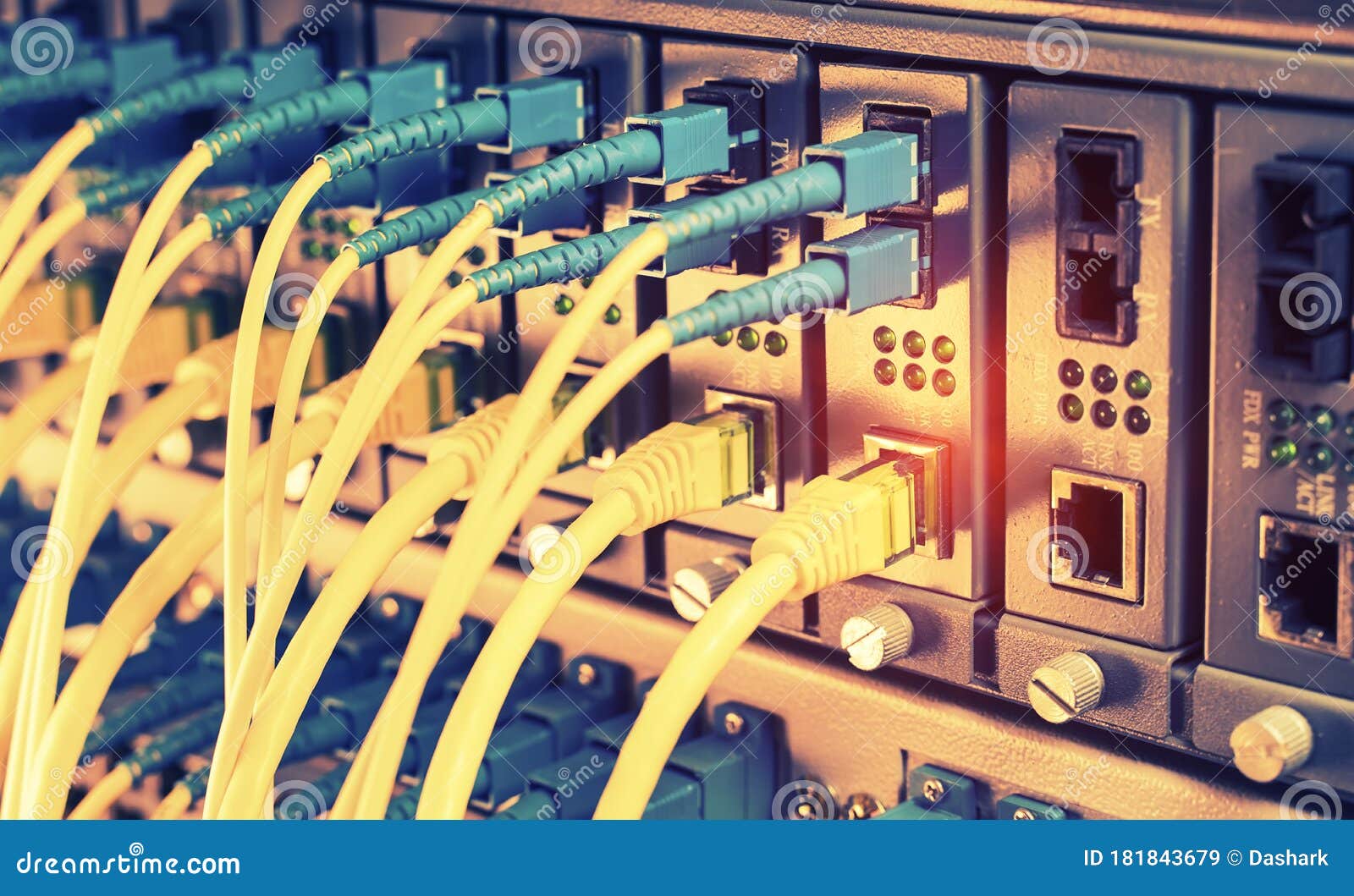 Fiber Optic Cables Connected To an Optic Ports and Network Cables ...