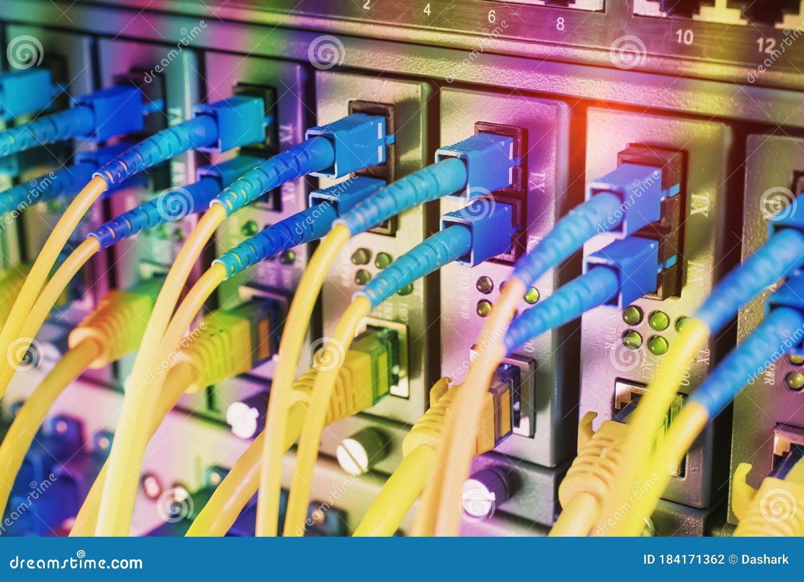 Fiber Optic Cables Connected To an Optic Ports Stock Photo - Image of ...