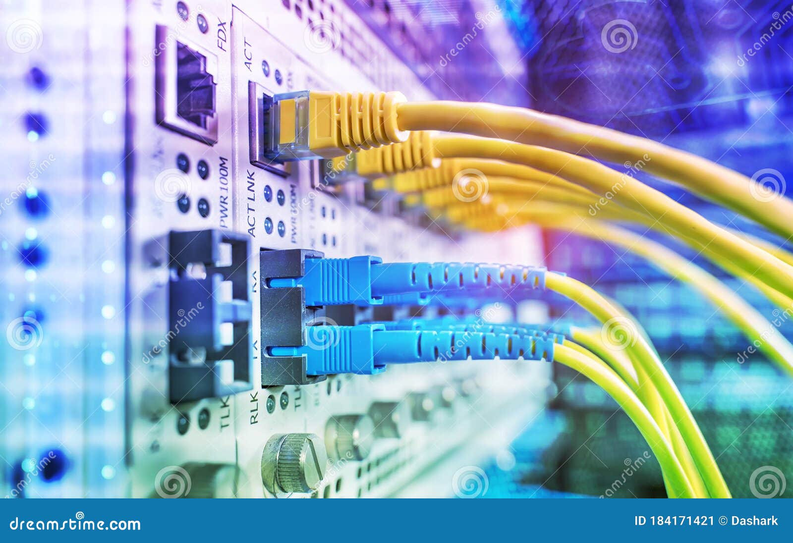 Fiber Optic Cables Connected To an Optic Ports Stock Image - Image of ...