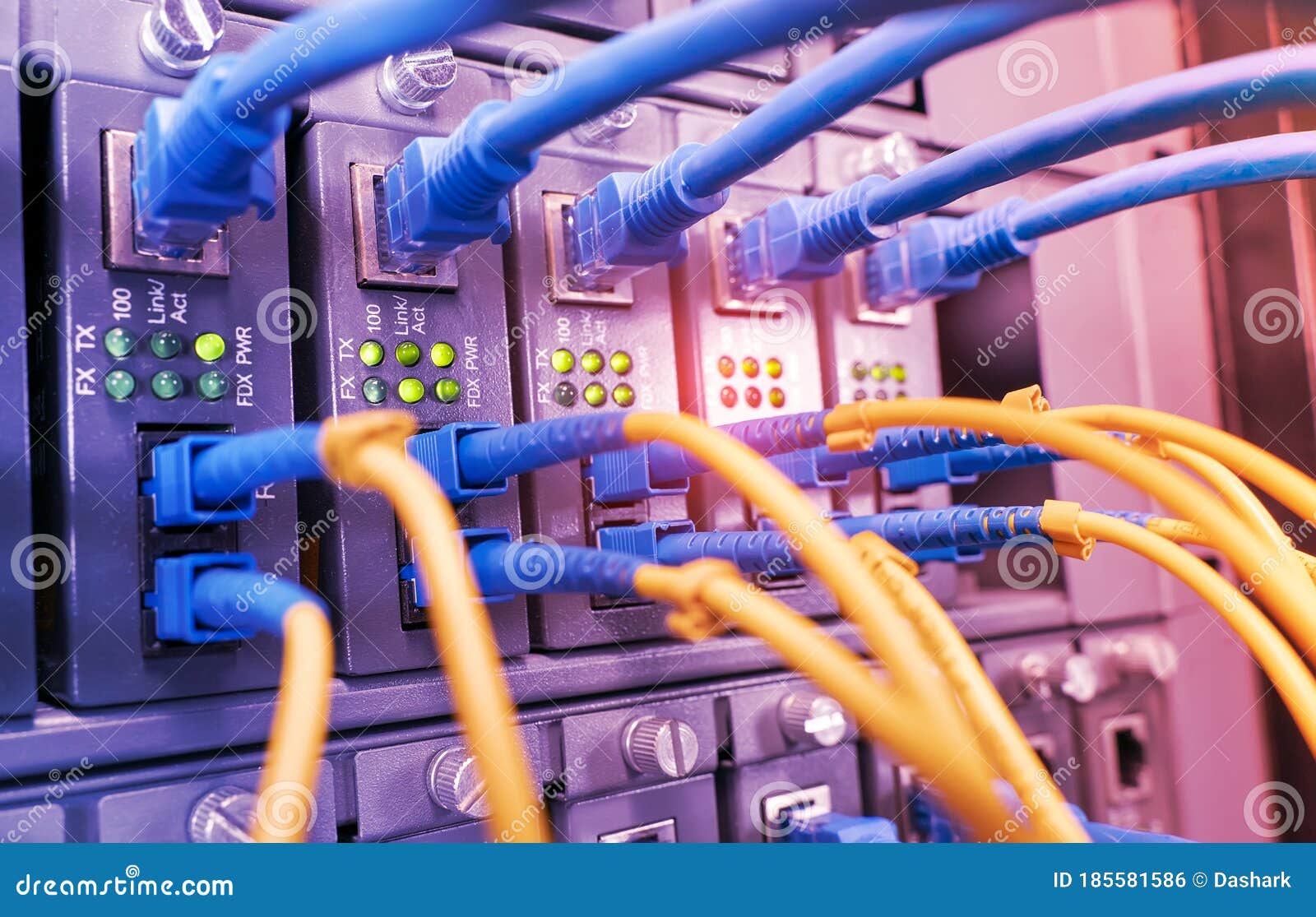 Fiber Optic Cables Connected To an Optic Ports and Stock Photo - Image ...
