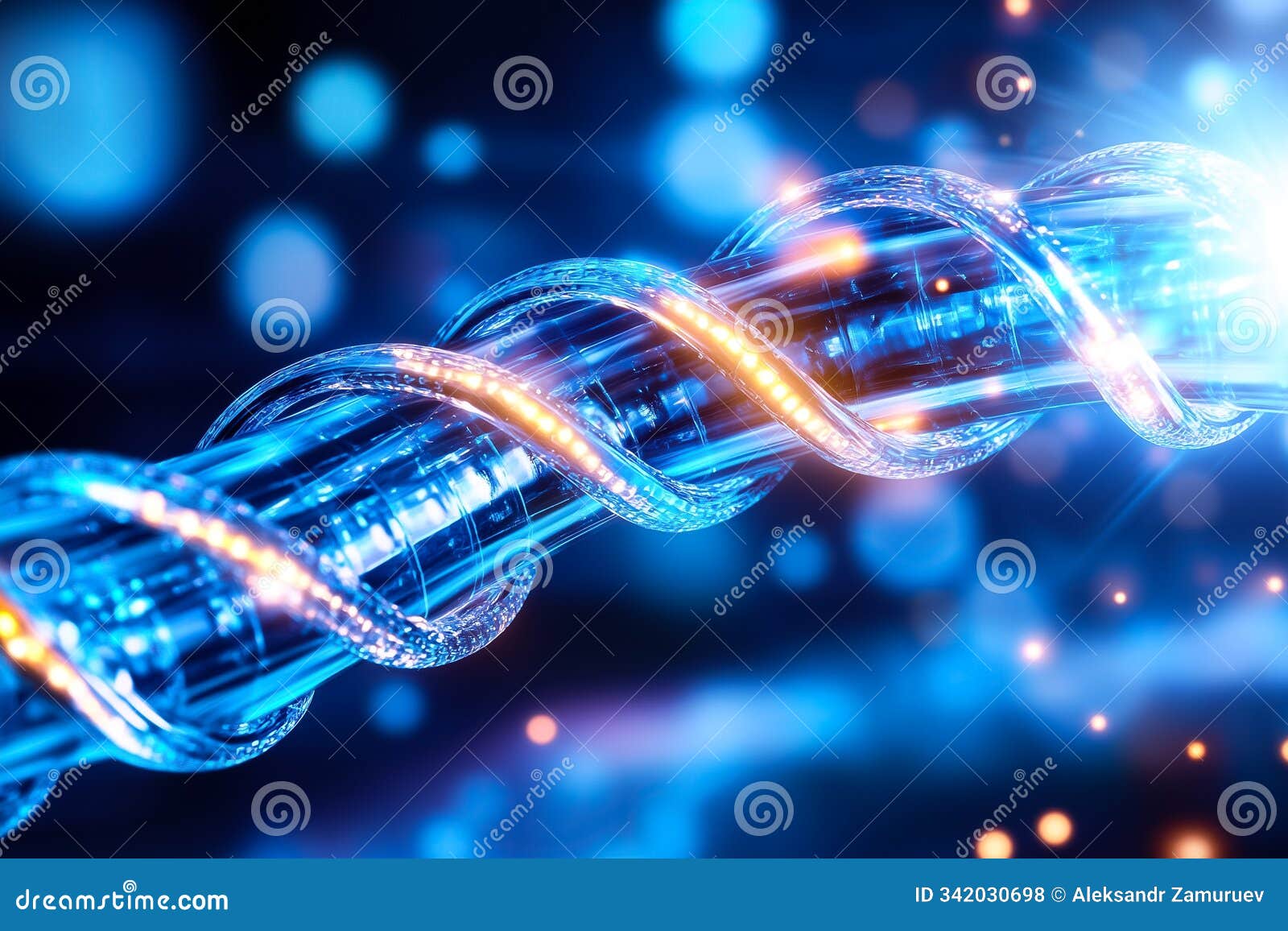 Fiber Optic Cables Emit a Vibrant Blue Glow, Intertwining Elegantly in ...