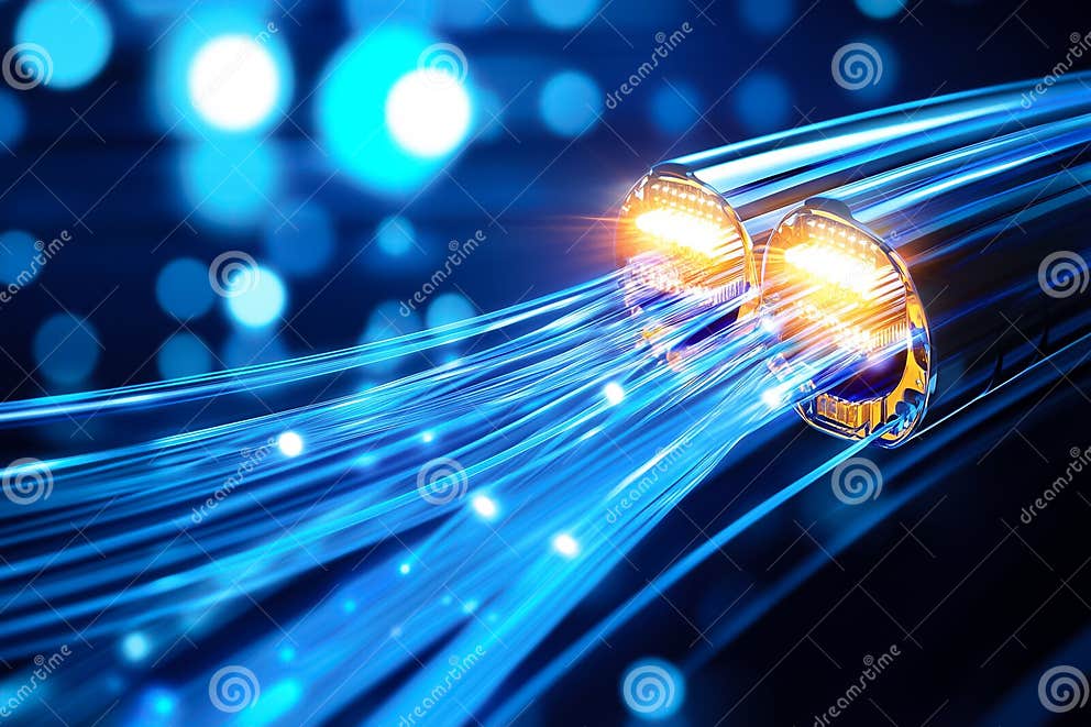 Fiber Optic Cables Emit a Vibrant Blue Light, Creating a Striking ...