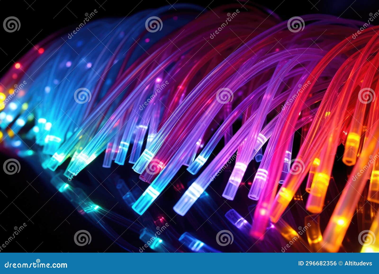 Fiber Optic Cables Glowing in the Dark Stock Photo - Image of network ...