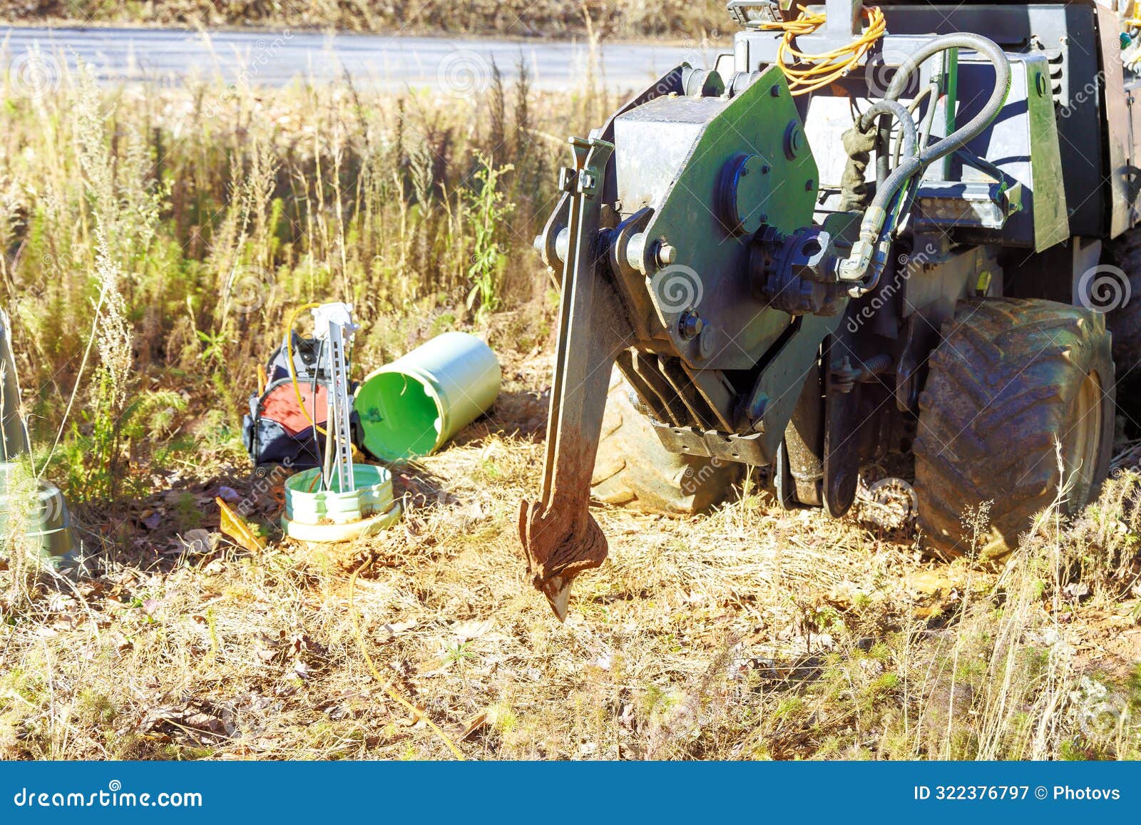 Fiber Optic Cables Laid with Help of a Trencher Cable Plow Tractor ...