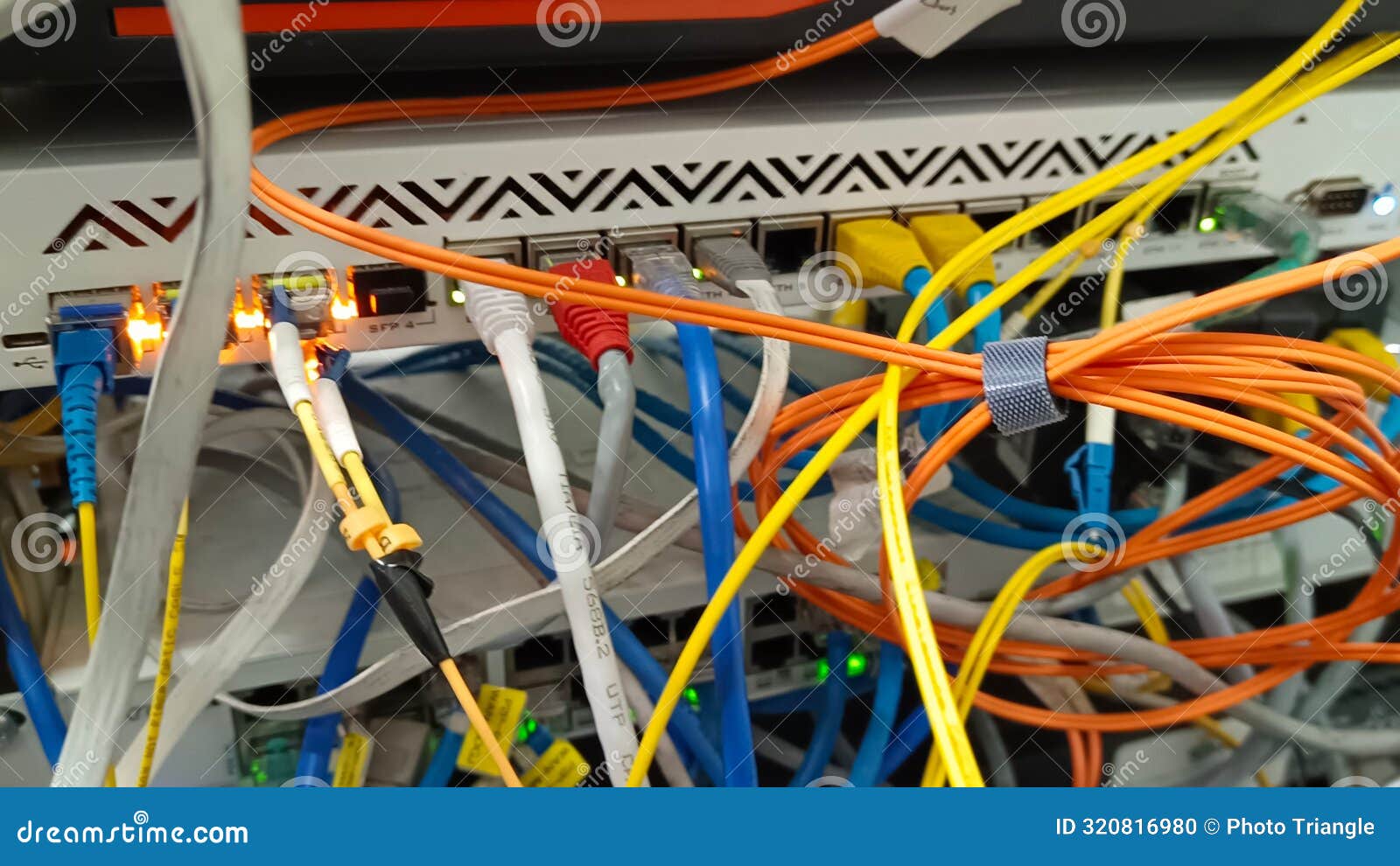 Fiber Optic Cables in Network Rack Stock Photo - Image of modem, high ...