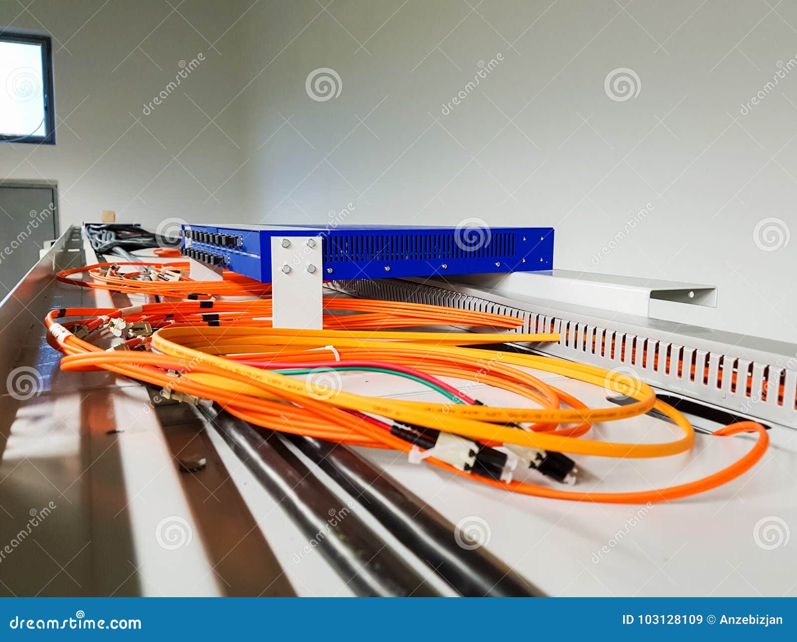Fiber Optic Cables Running from a Switch. Stock Image - Image of ...