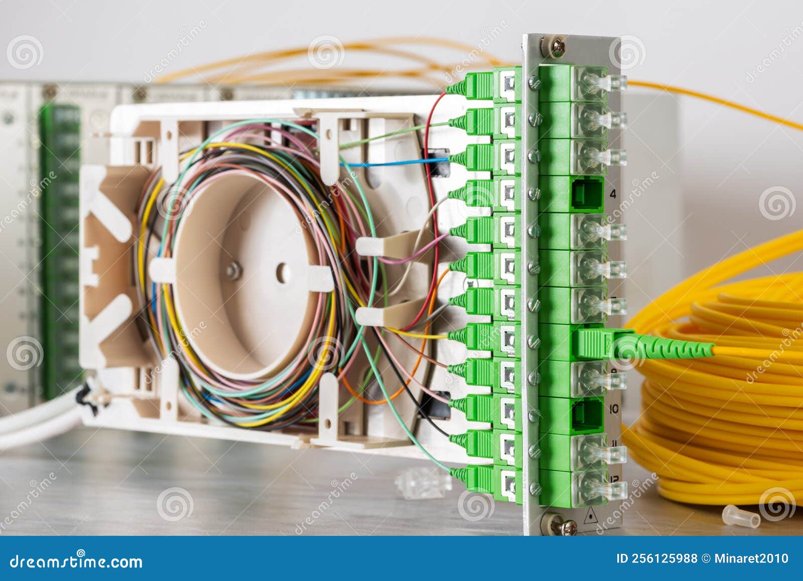 Fiber Optic Connection, Spice Tray in Optical Distribution Frame Stock ...