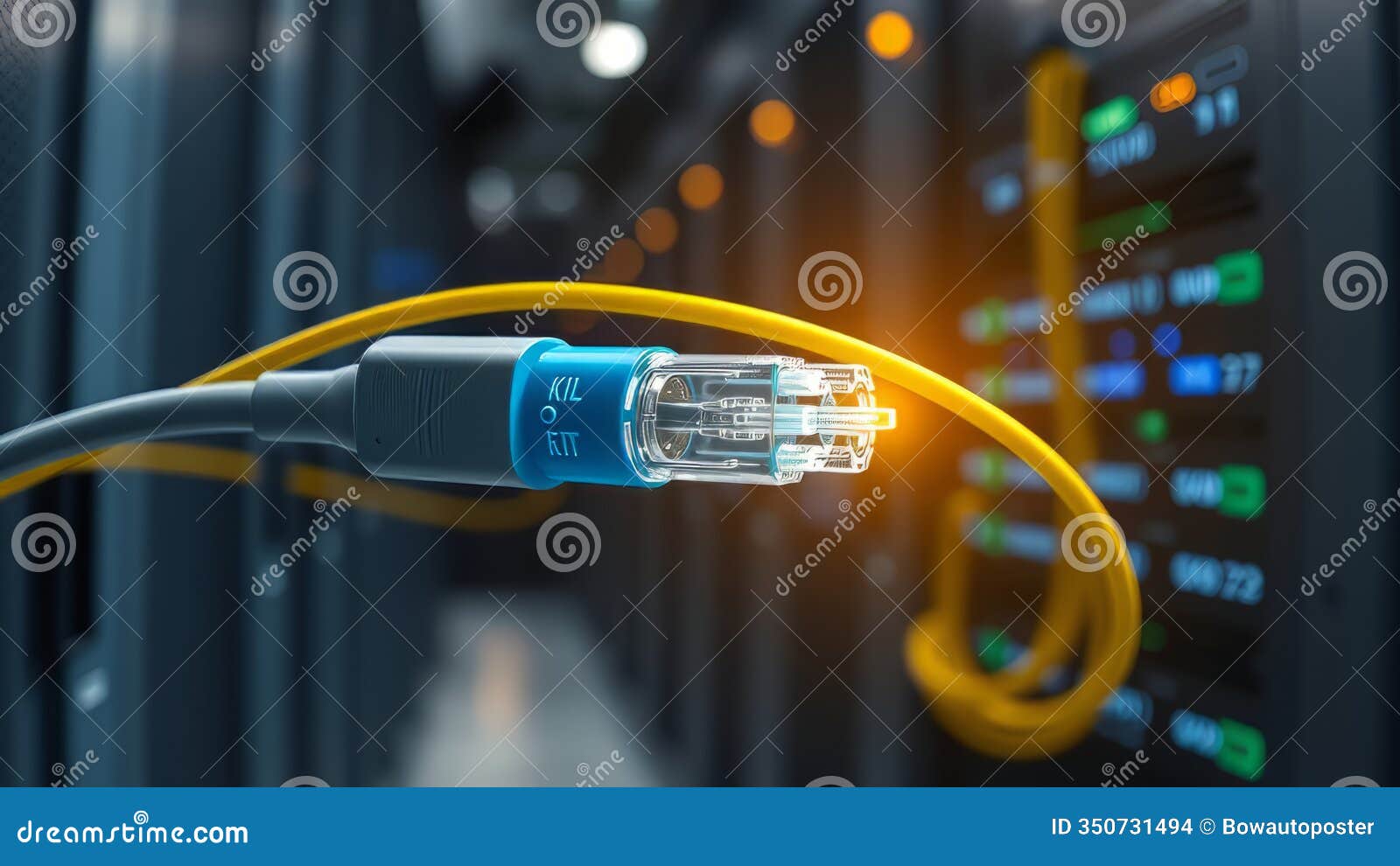 Fiber Optic Connector Interface in a Data Center Server Rack HighTech ...