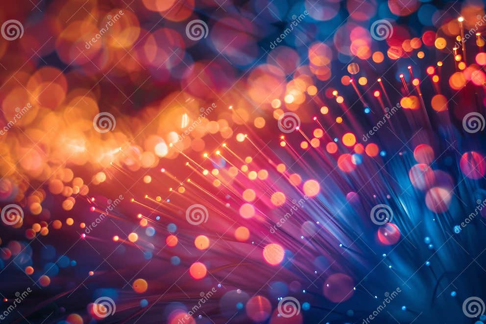 Fiber Optic Light Moving while Data Transfer. Background Generative AI ...