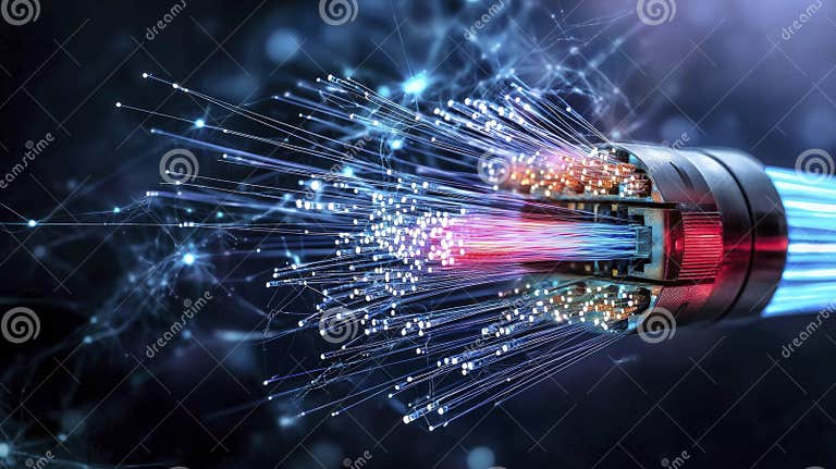 Fiber Optic Light Signals Transmitting Data Technology Lab Close-up ...