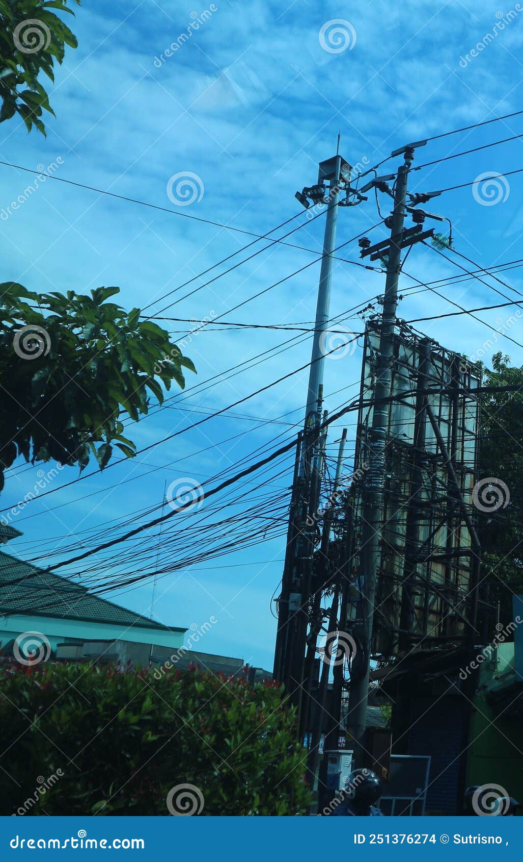Fiber Optic Network Cable on the Pole. Aerial Fiber Optic Stock Photo ...