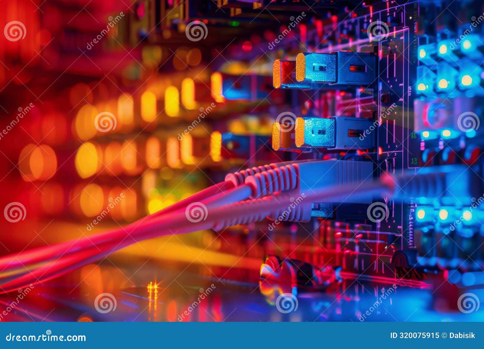Fiber Optic Network Cables Connected on Circuit Board with Neon Lighting Stock Image - Image of ...