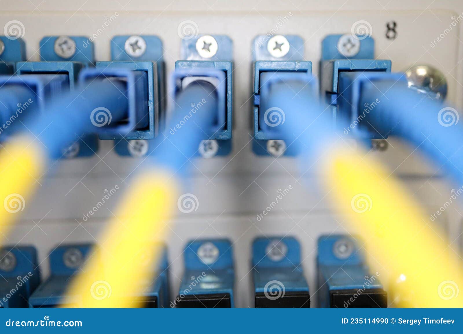 Fiber Optic Network Cables Connected To Optical Cross Box Close Up ...