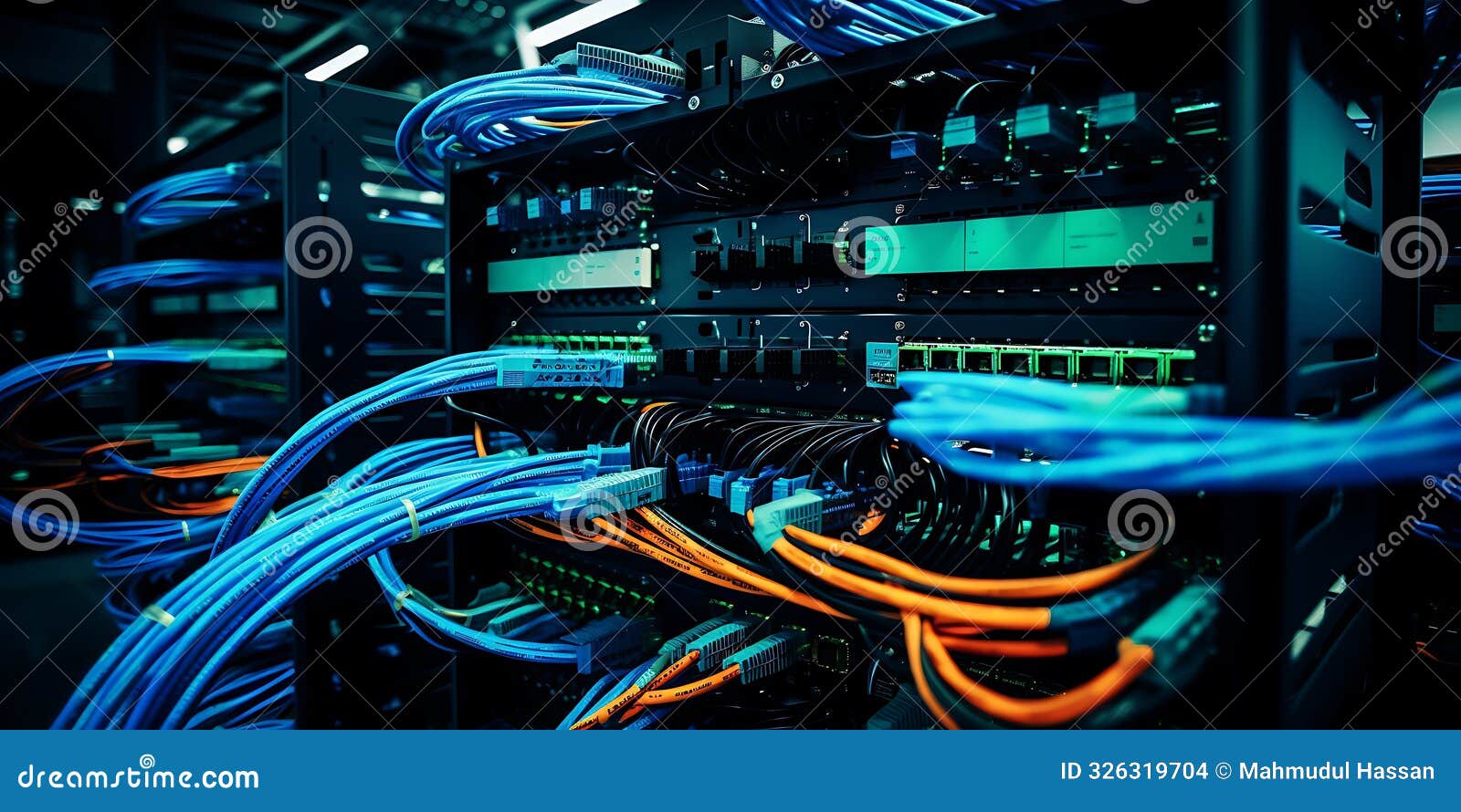 Fiber Optic Network Hub and Patch Cables Stock Illustration ...