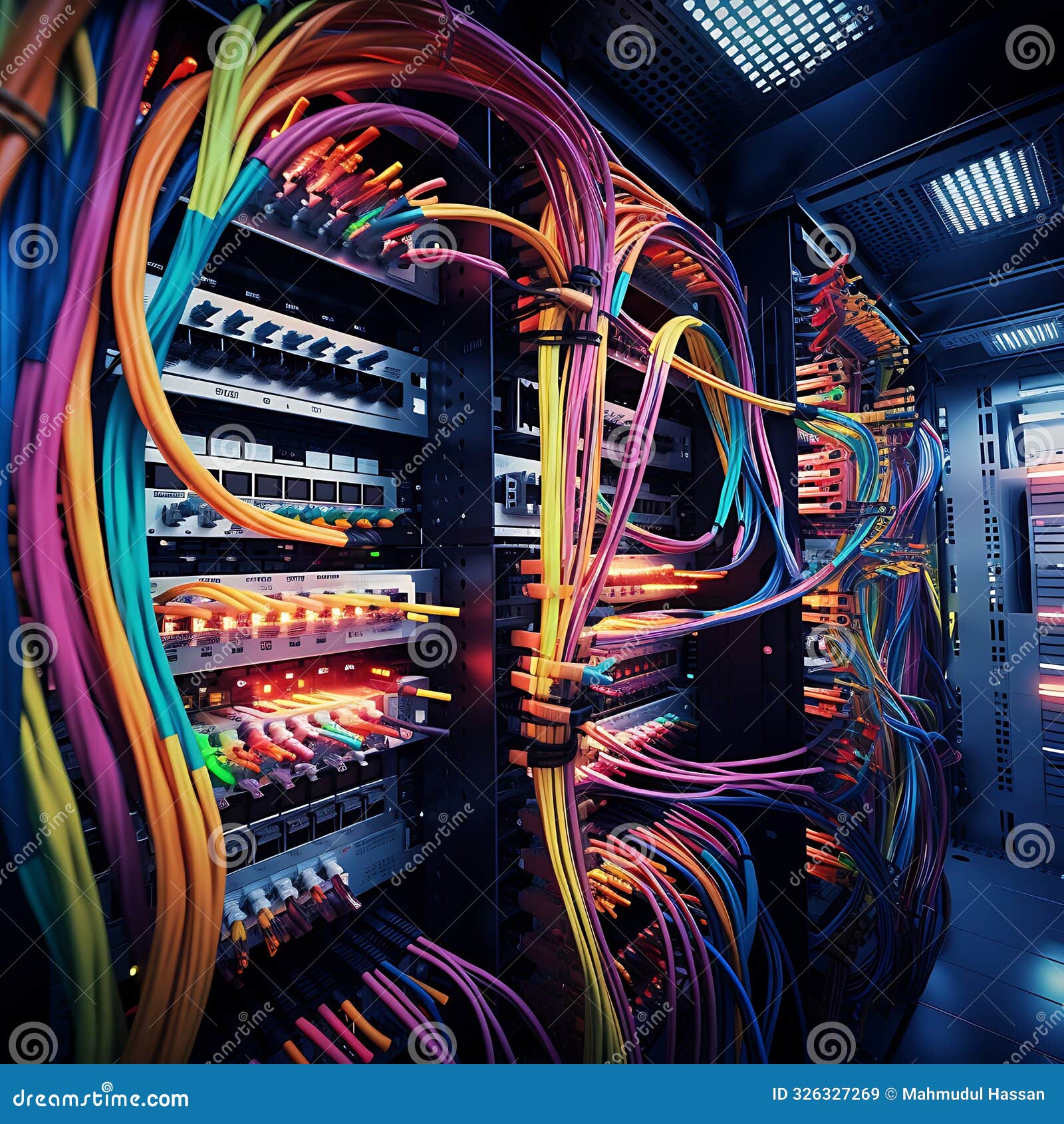 Fiber Optic Network Hub and Patch Cables Stock Illustration ...