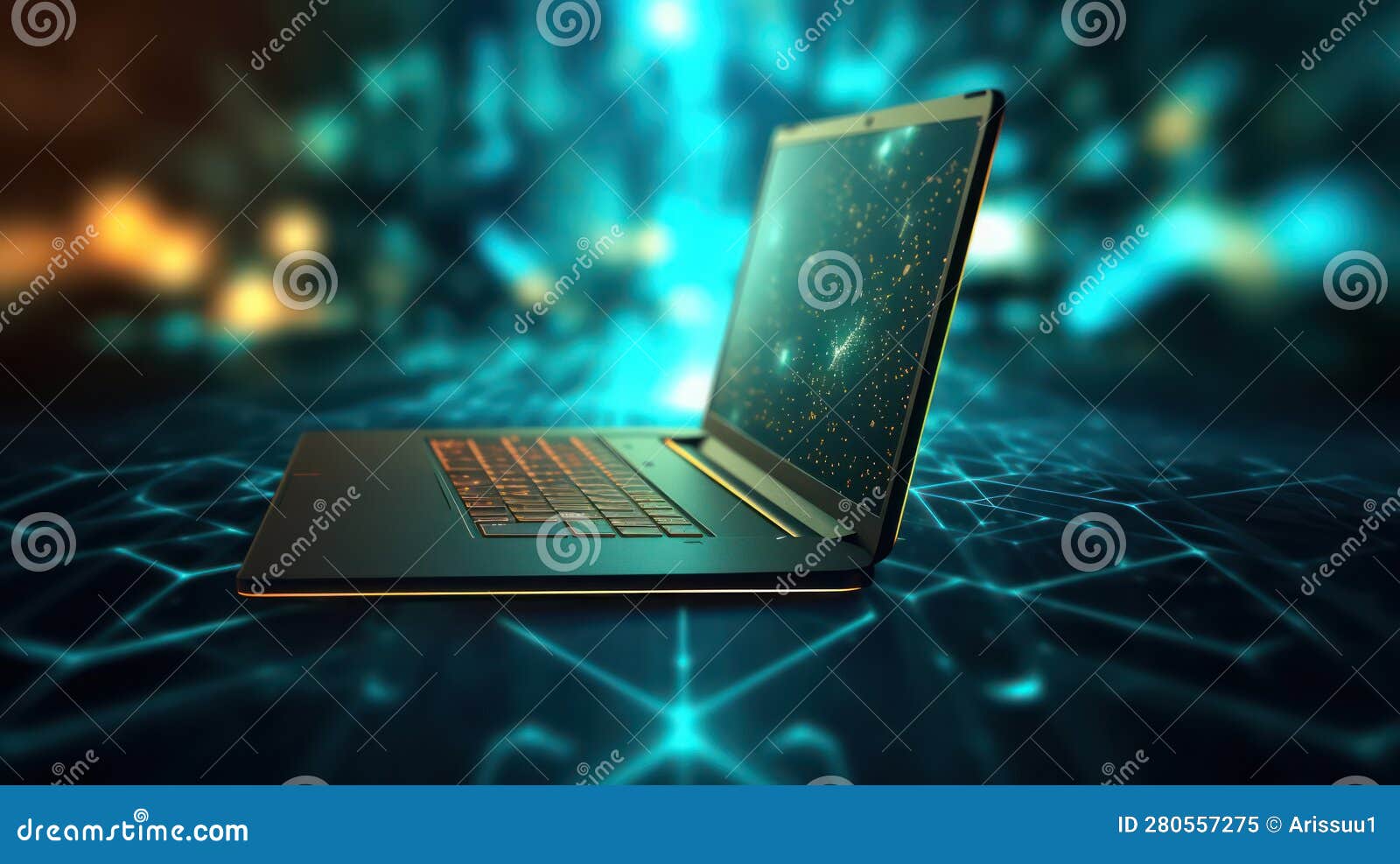 AI Generated Illustration of a Fiber Optic Network on Laptop Screen in ...