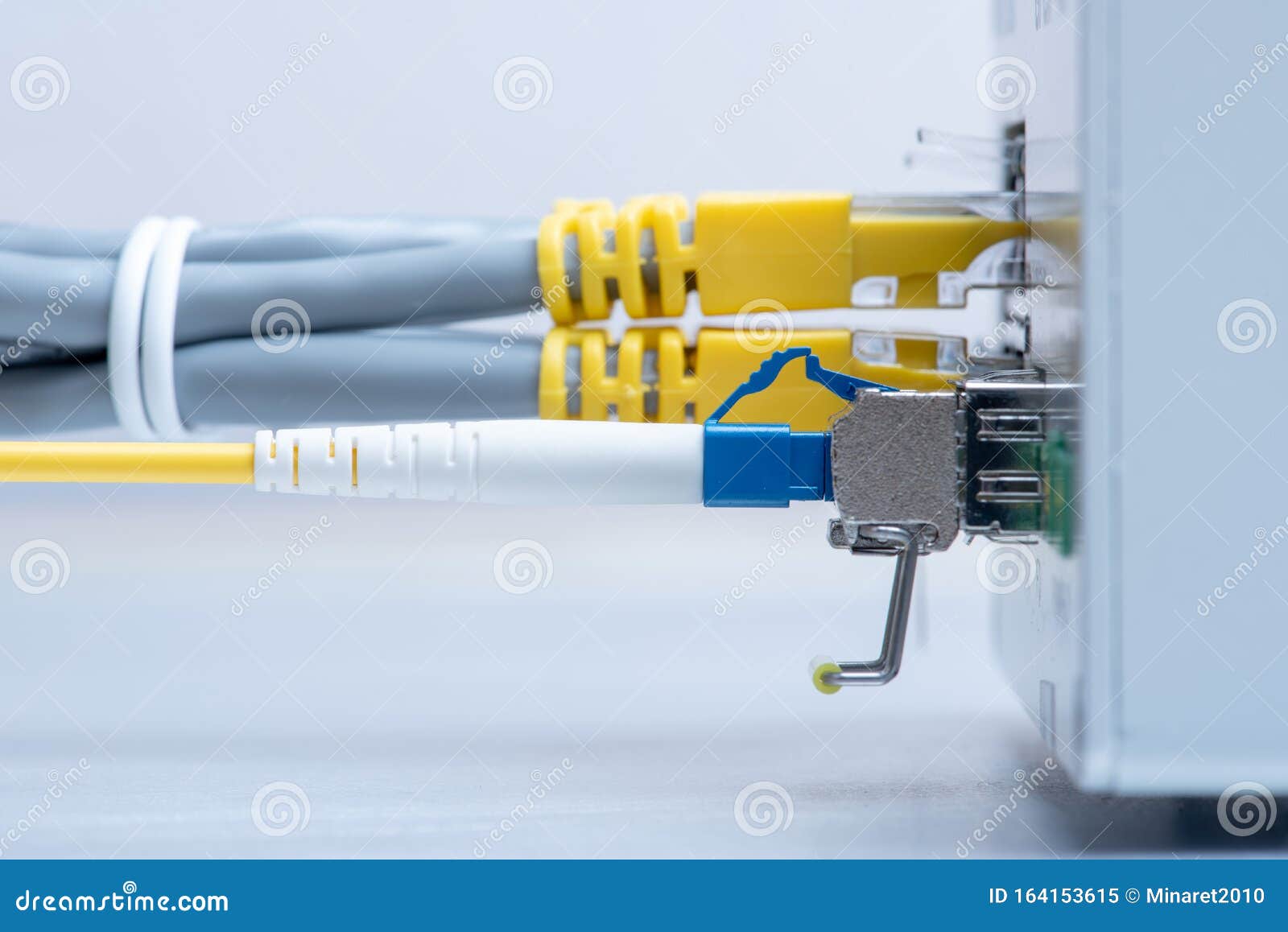 Fiber Optic and Network Patch Cord Cable Connect To the Switch Stock ...