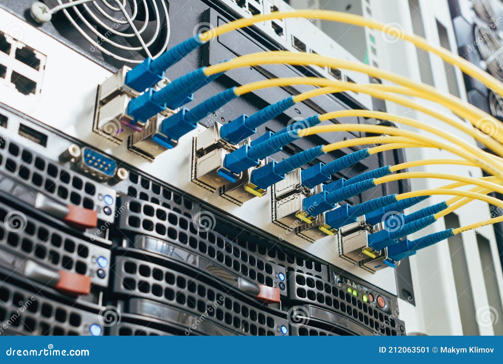 Fiber-optic Panel in the Server Rack. Bottom View. Communication ...