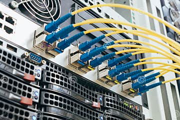 Fiber-optic Panel in the Server Rack. Bottom View. Communication ...