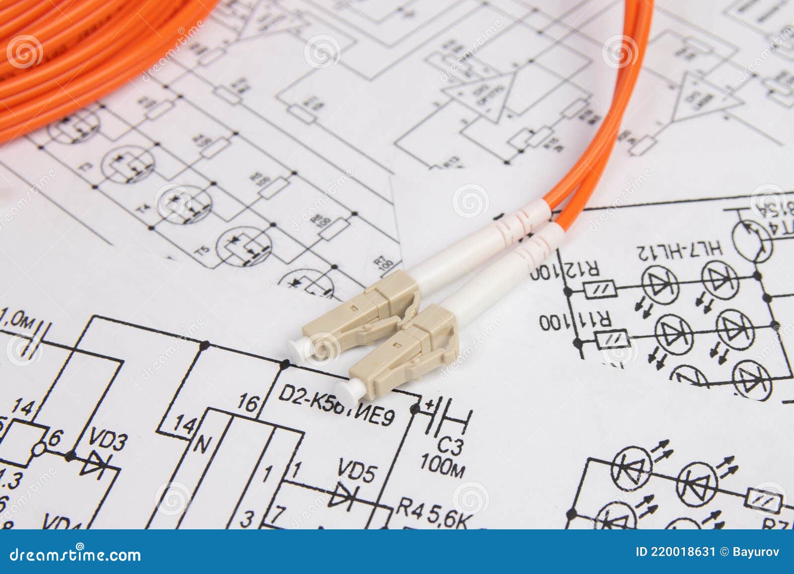 Fiber Optic Patch Cord Cable on Electrical Engineering Drawings Stock ...