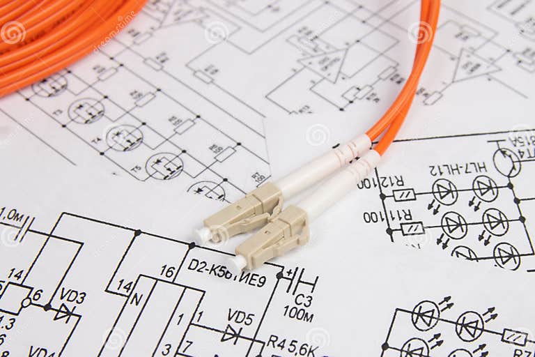 Fiber Optic Patch Cord Cable on Electrical Engineering Drawings Stock ...